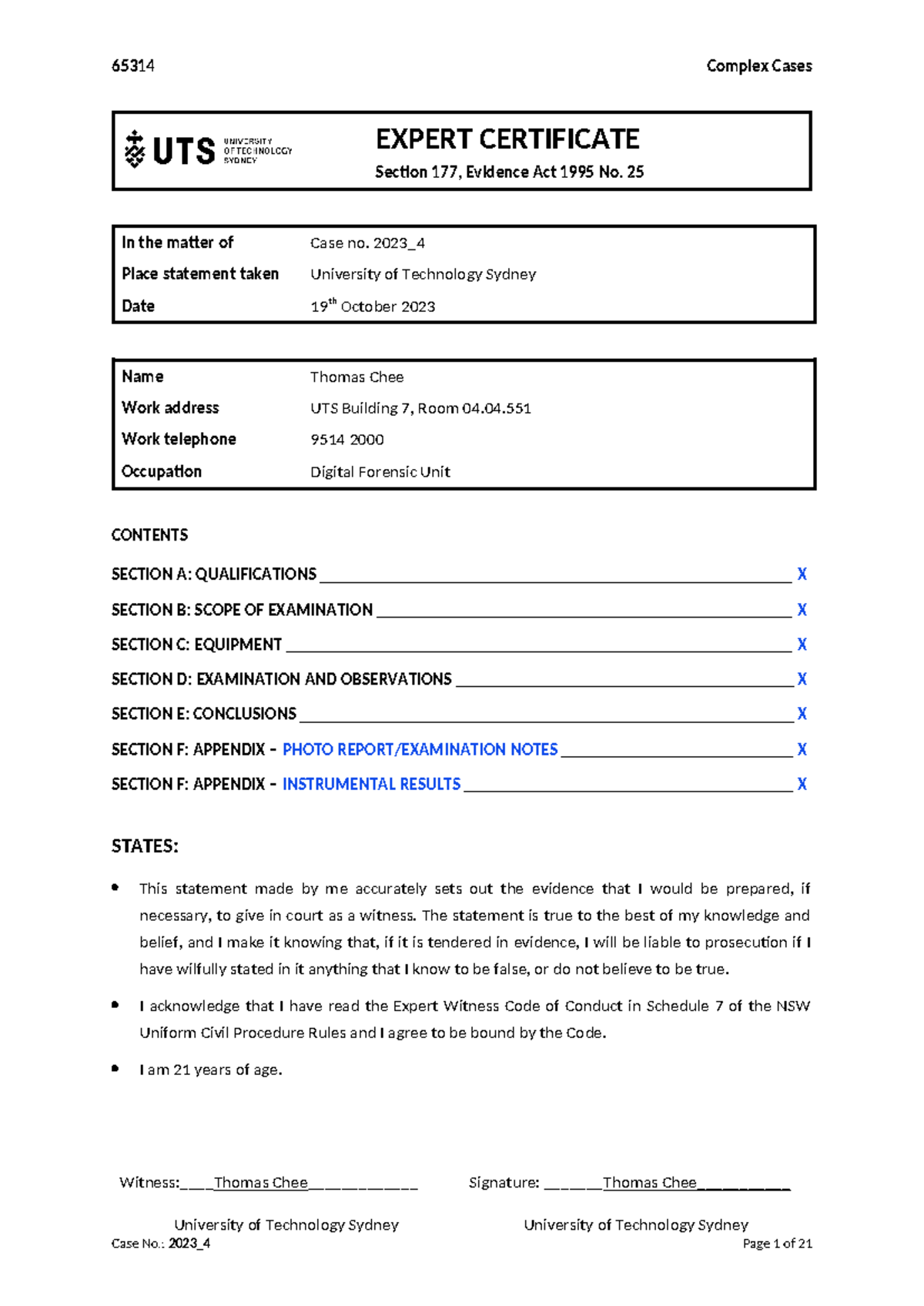 Digital Forensics Expert Certificate - EXPERT CERTIFICATE Section 177 ...