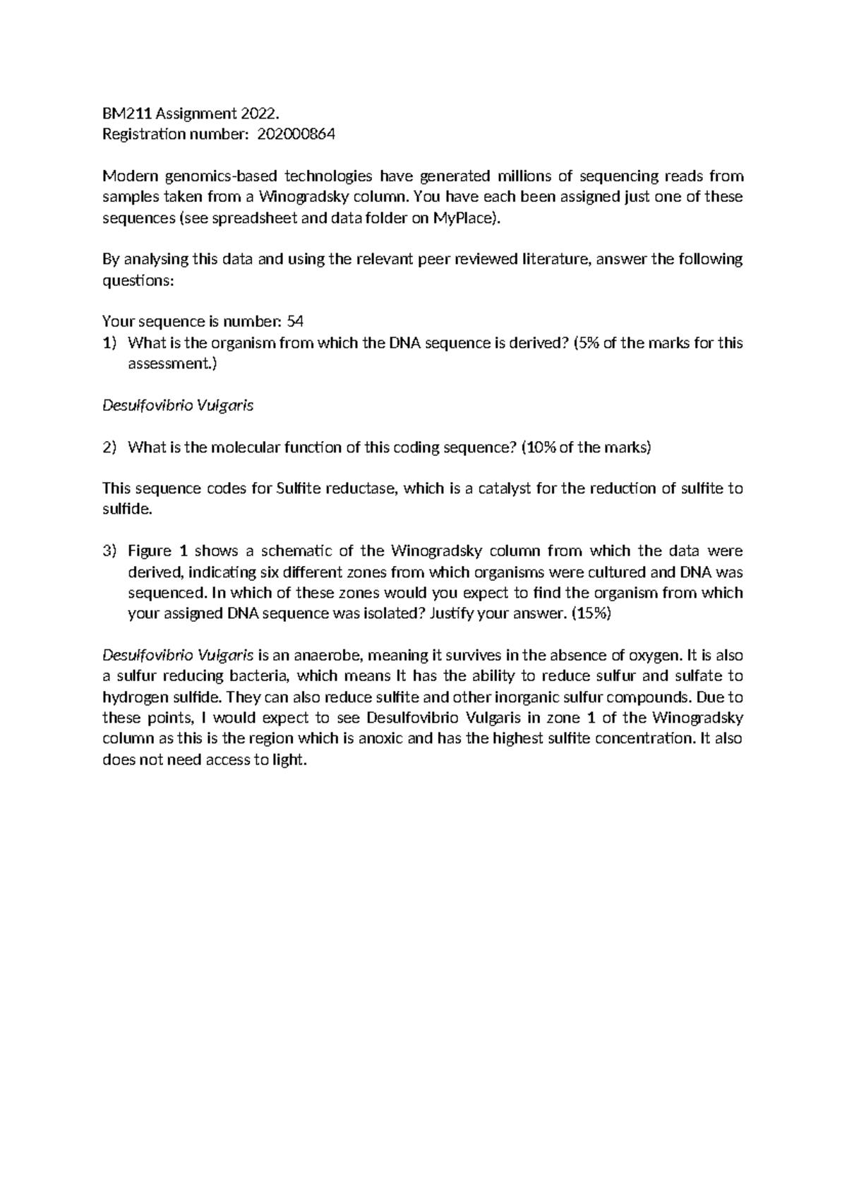 Cerys Dunn 202000 864 BM211 Assignment 2022 - BM211 Assignment 2022 ...