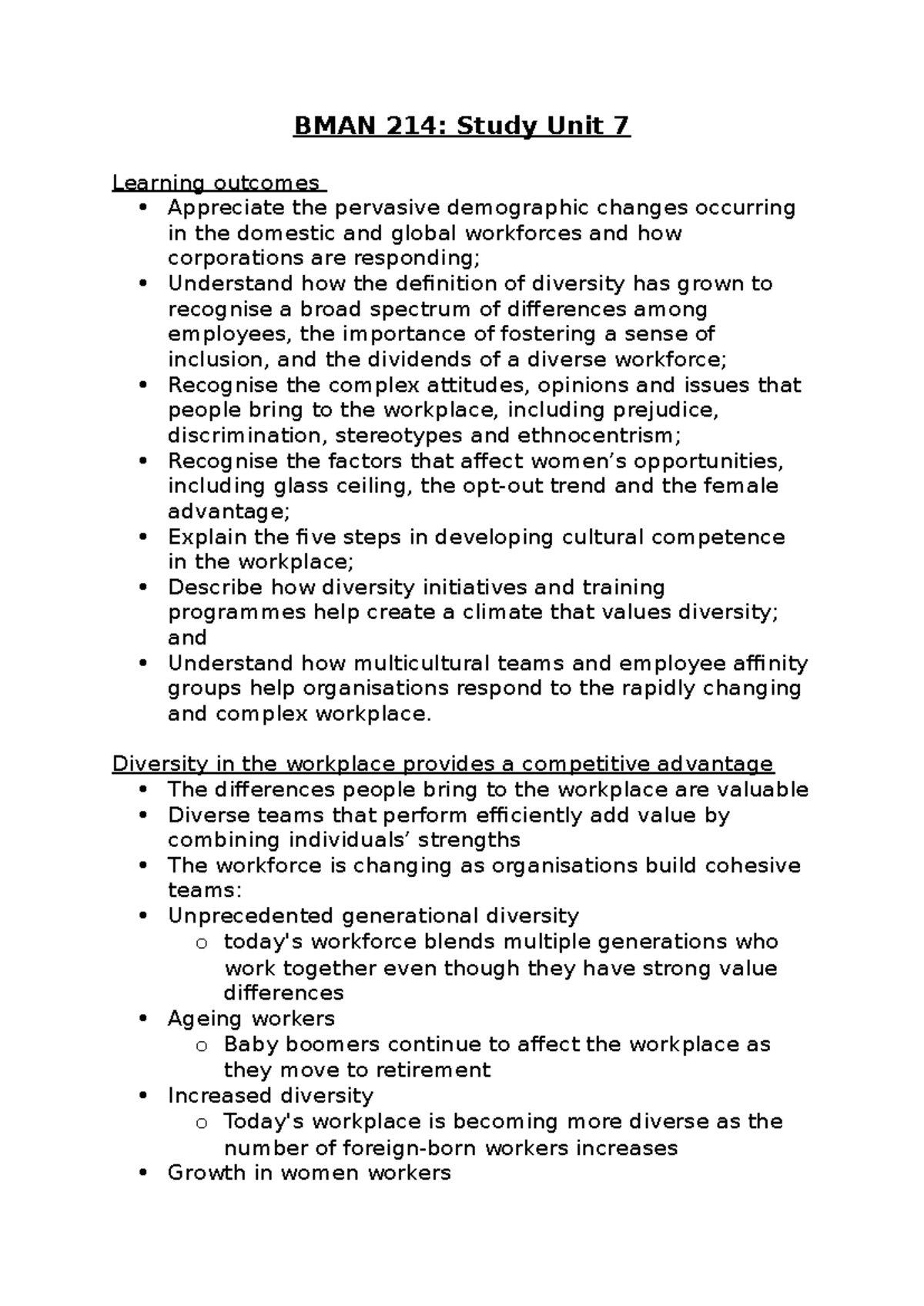 BMAN214 SU7 opsommings - BMAN 214: Study Unit 7 Learning outcomes ...