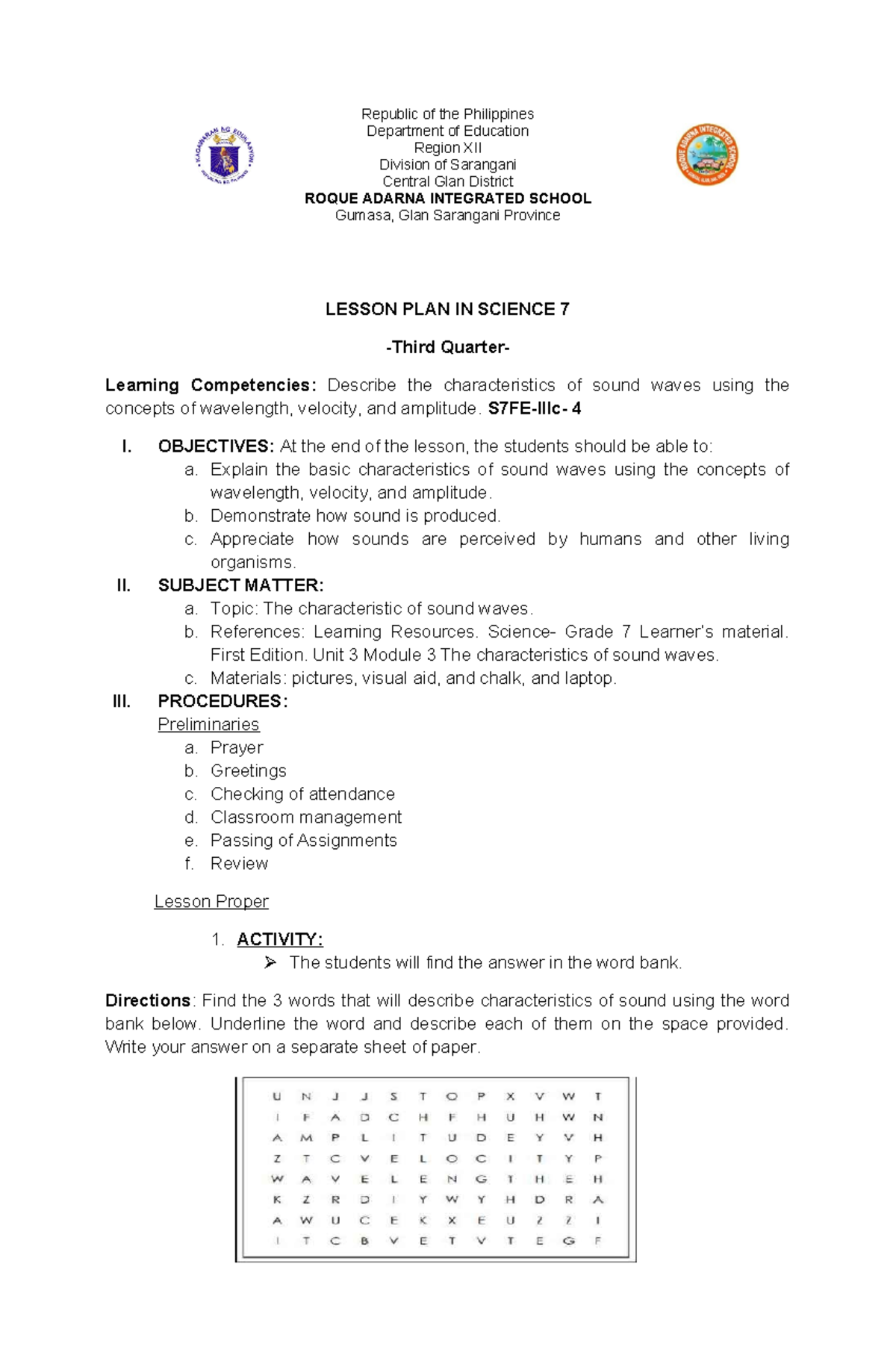 Science-7- Lesson-PLAN-charle 080302 - Republic of the Philippines ...