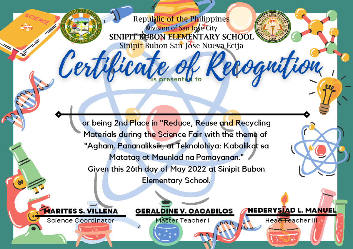 Playful Back to School Science Achievement Certificate - Science ...