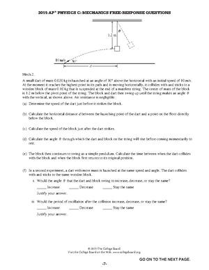AP Physics C Mechanics 2018 Free-Response Questions - 2018 AP ® PHYSICS ...