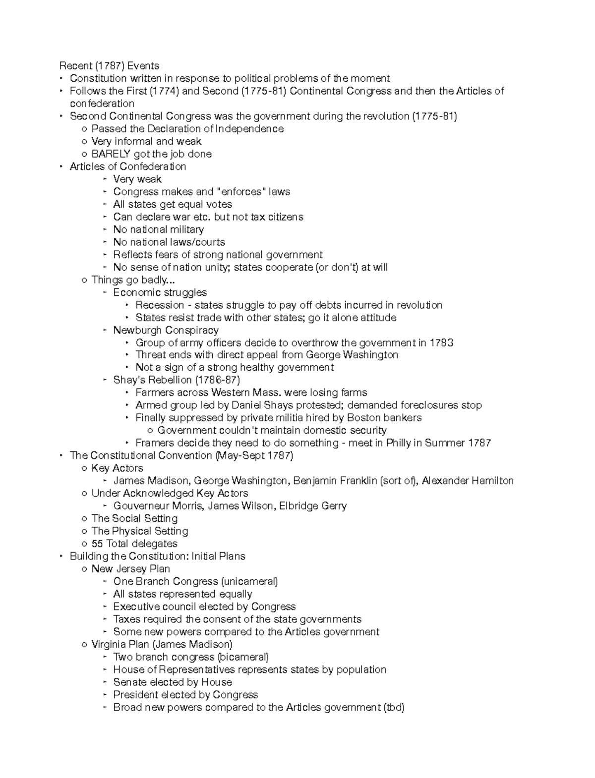 POL 106 Section 1 - Recent (1787) Events Constitution written in ...