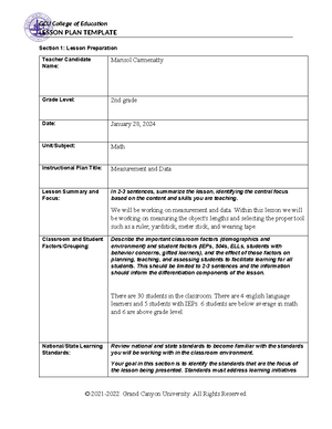 Section 1 - assignment - LESSON PLAN TEMPLATE Section 1: Lesson ...