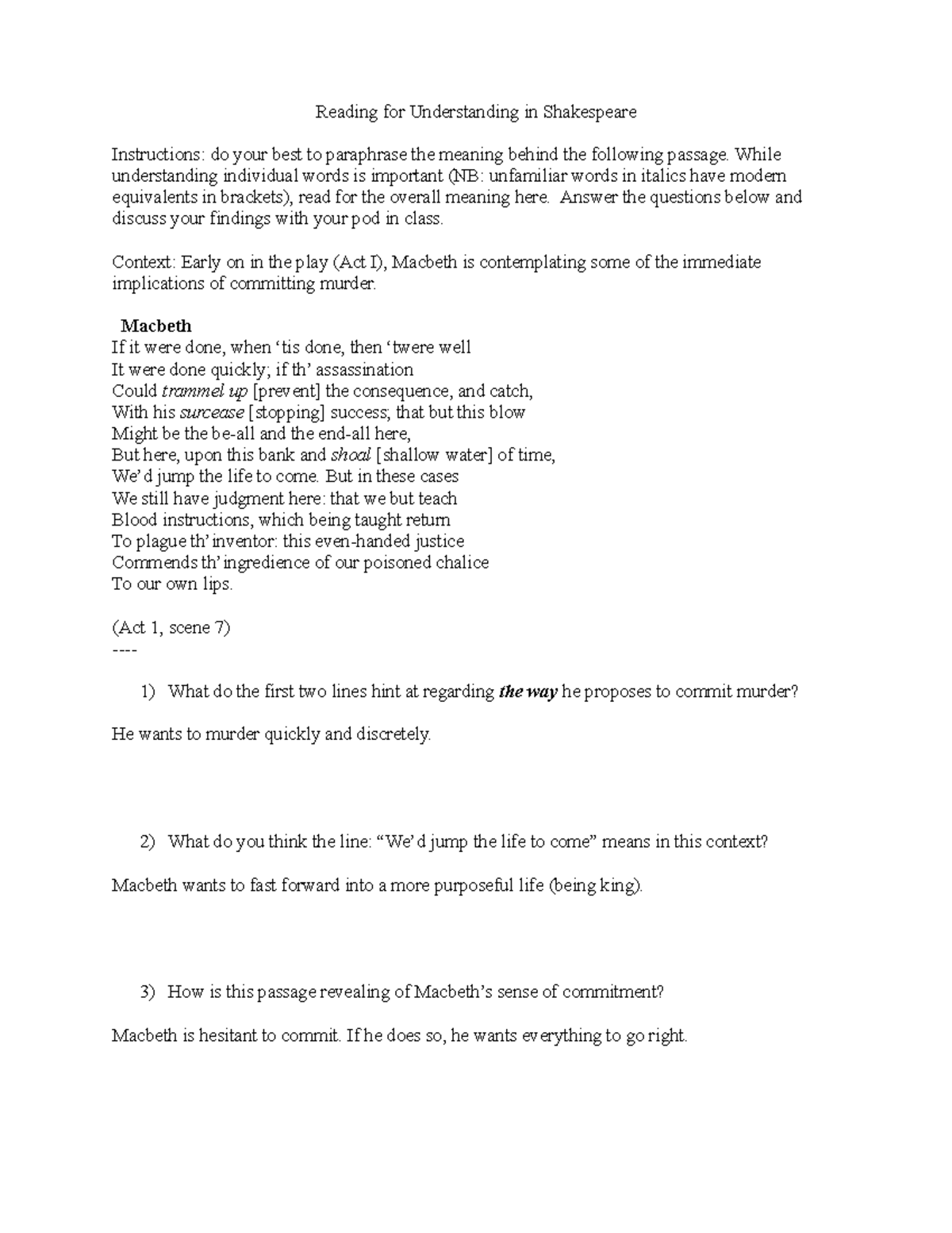 Macbeth-Reading-Understanding Passagesv 4 - Reading for Understanding ...