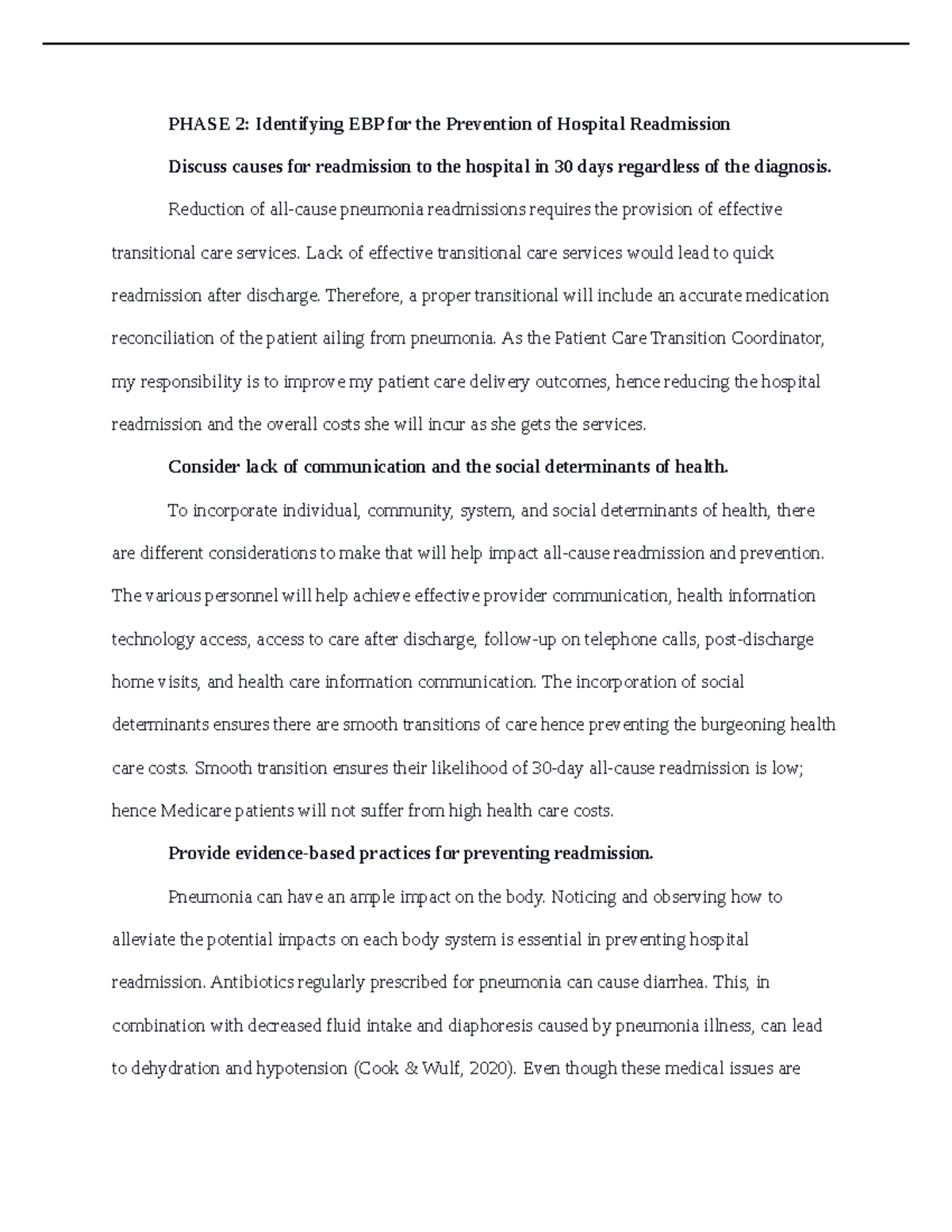 D028 Care Transition Plan phase 2 - PHASE 2: Identifying EBP for the ...