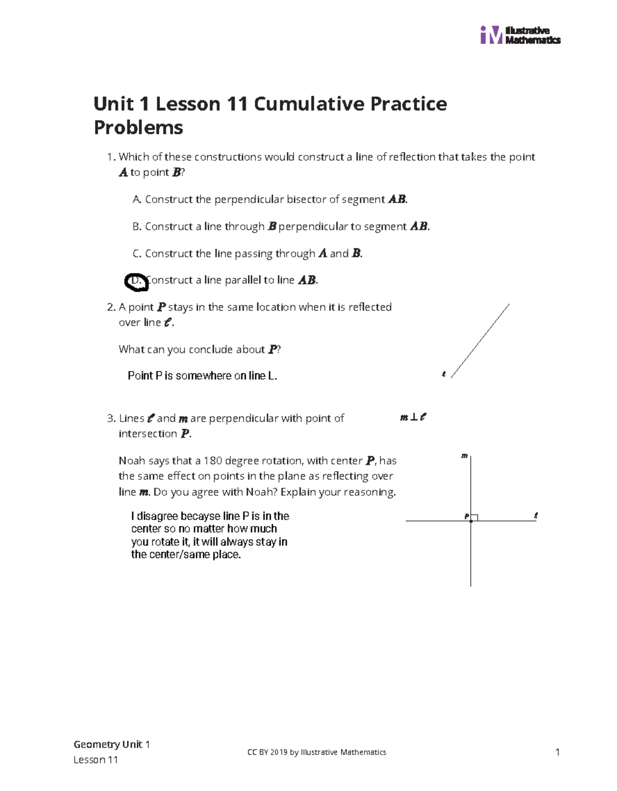 IM Geometry 1-11 Practice Problems - Unit 1 Lesson 11 Cumulative ...