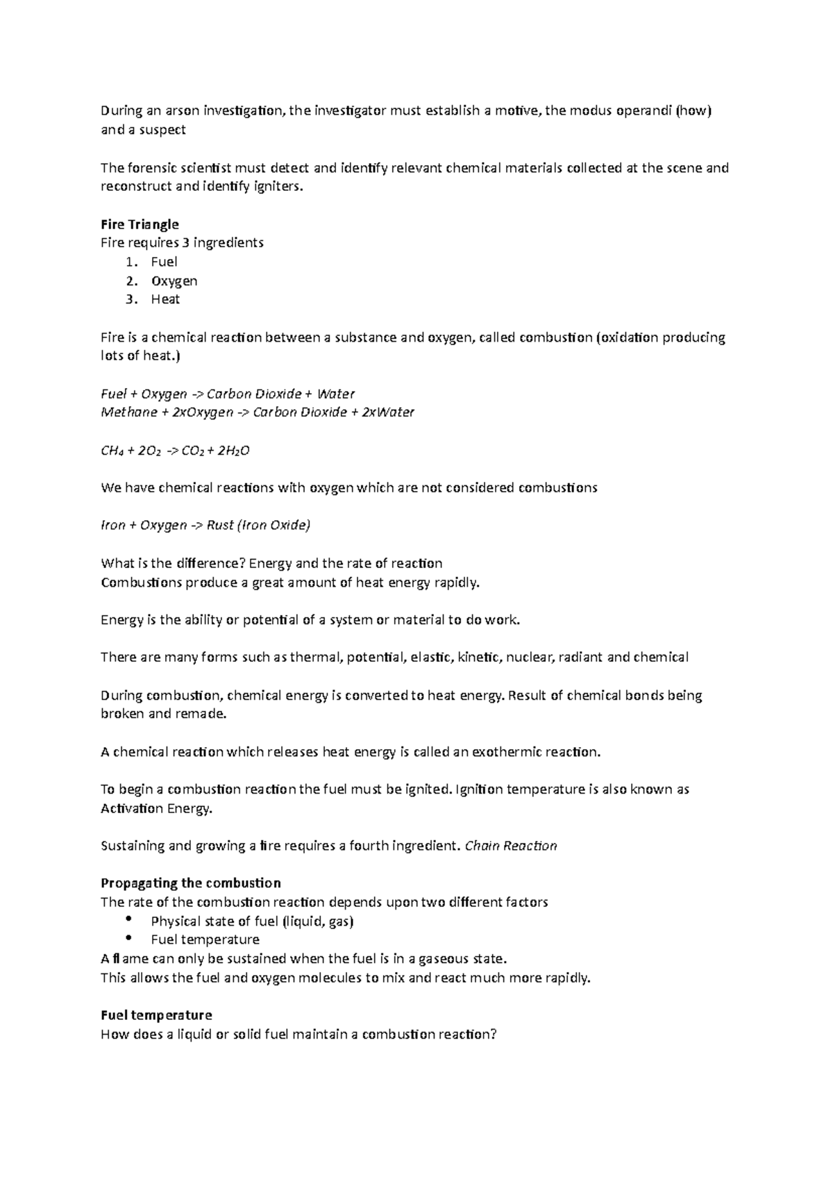 FSC102 Arson - Lecture Notes - During an arson investigation, the ...