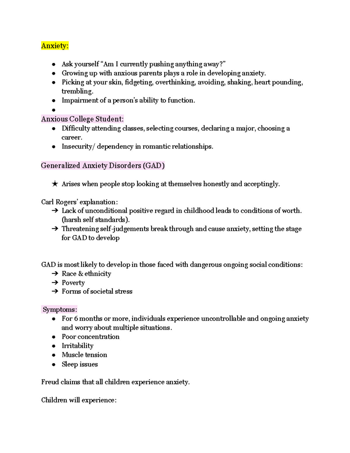 Anxiety notes - Anxiety: Ask yourself “Am I currently pushing anything ...