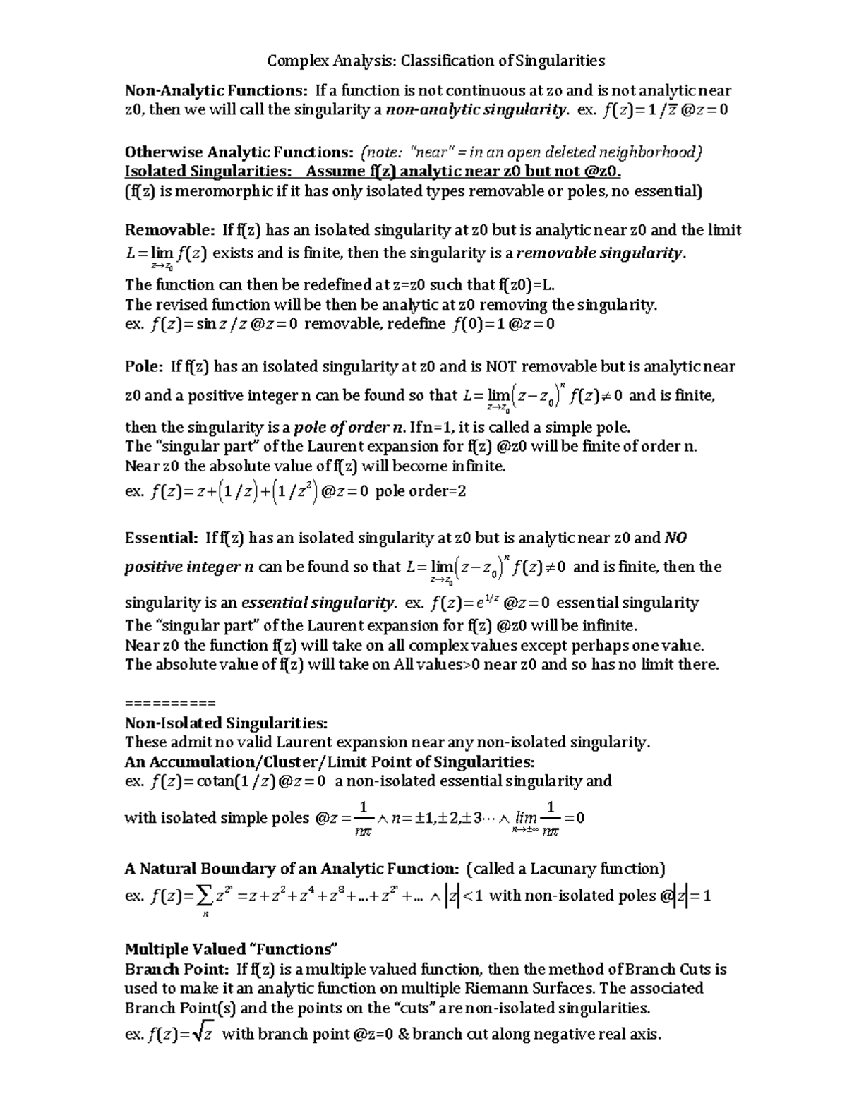 Complex Singularities Complex Analysis Classification Of