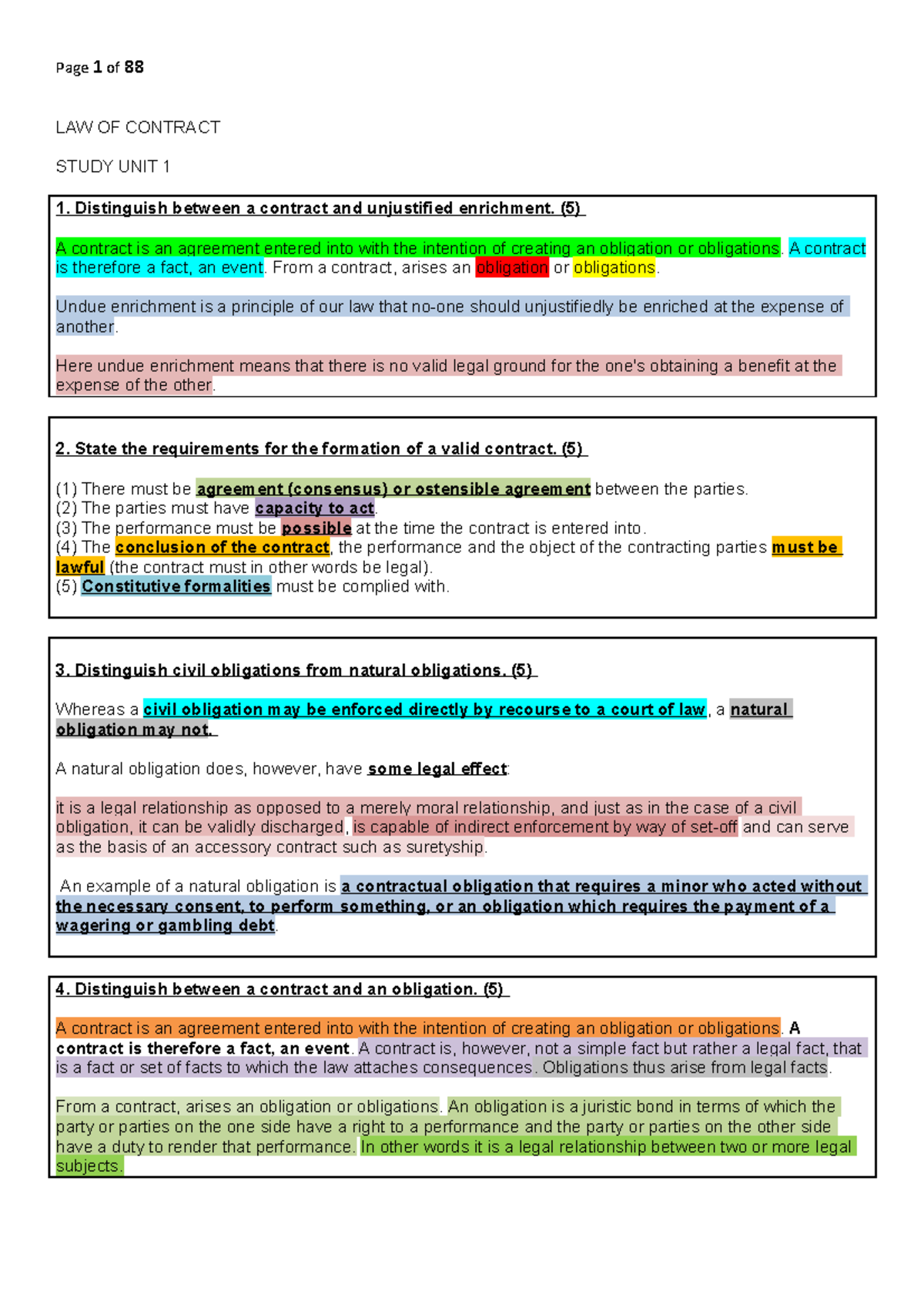 PVL3702-law of contract to summarise of the course outline - Page 1 of ...