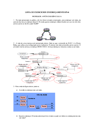 Endereçamento IPV4 - LISTA DE EXERCICIOS ENDEREÇAMENTO IPv 1 - Na rede ...