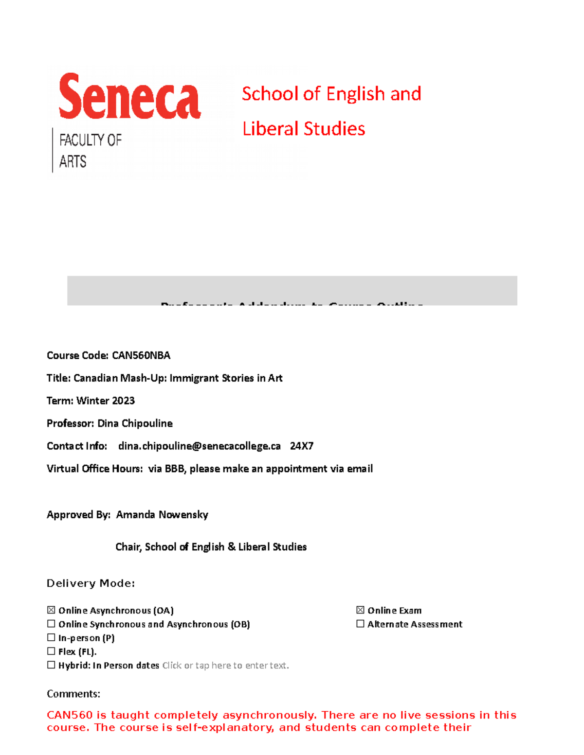 CAN560 Addendum - Course Code: CAN560NBA Title: Canadian Mash-Up ...