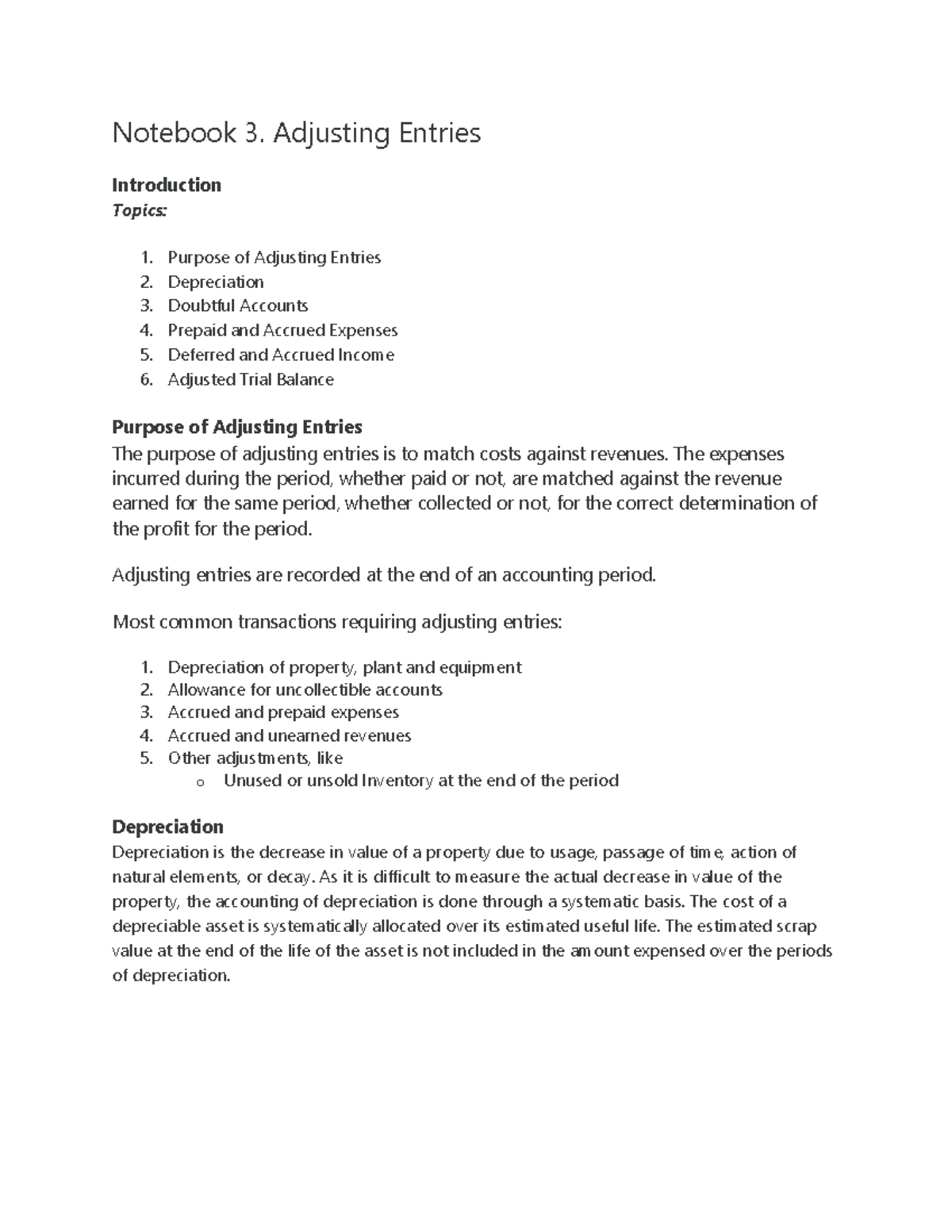 Notebook 3 - Adjusting Entries - Notebook 3. Adjusting Entries ...