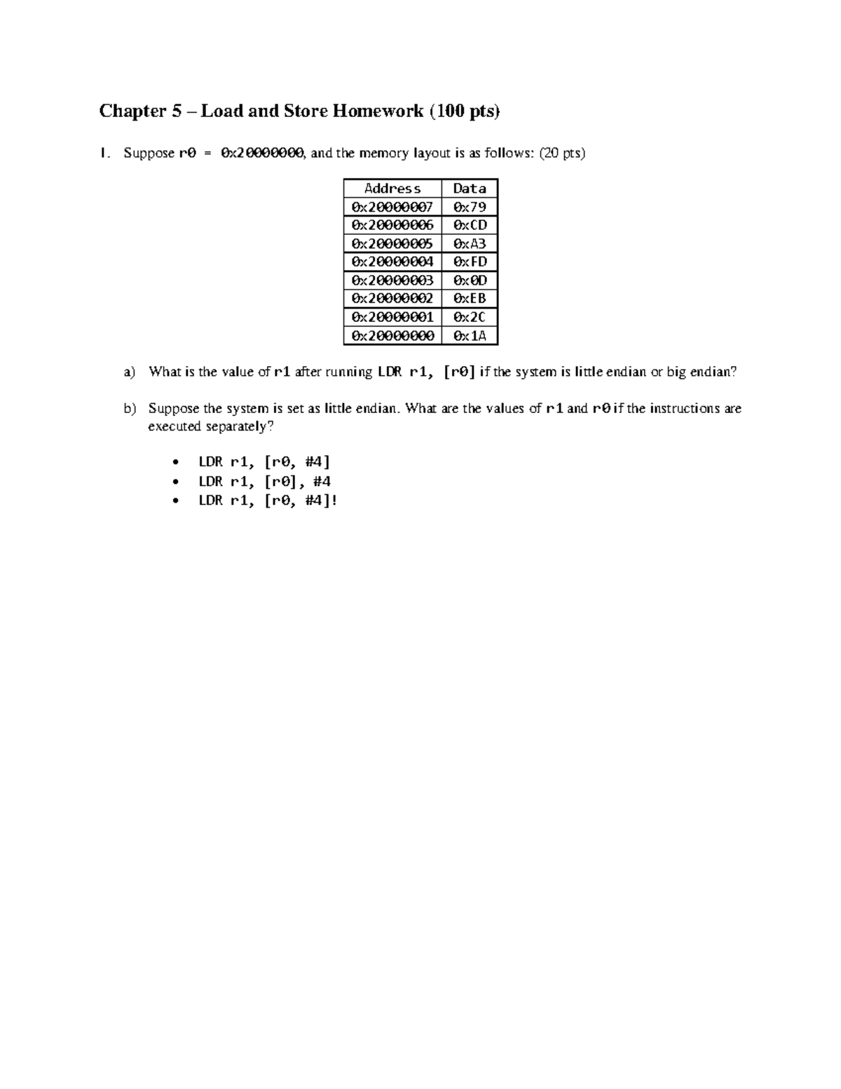 EE3501 Ch 5 HW - Chapter 5 – Load and Store Homework (100 pts) Suppose ...