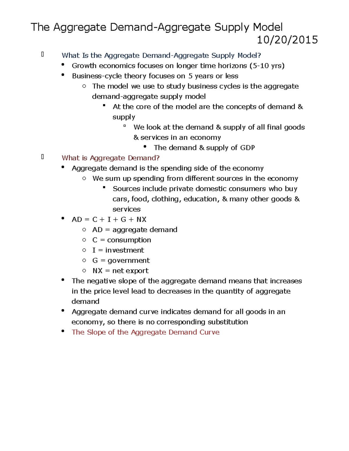 The Aggregate Demand Curve Studocu