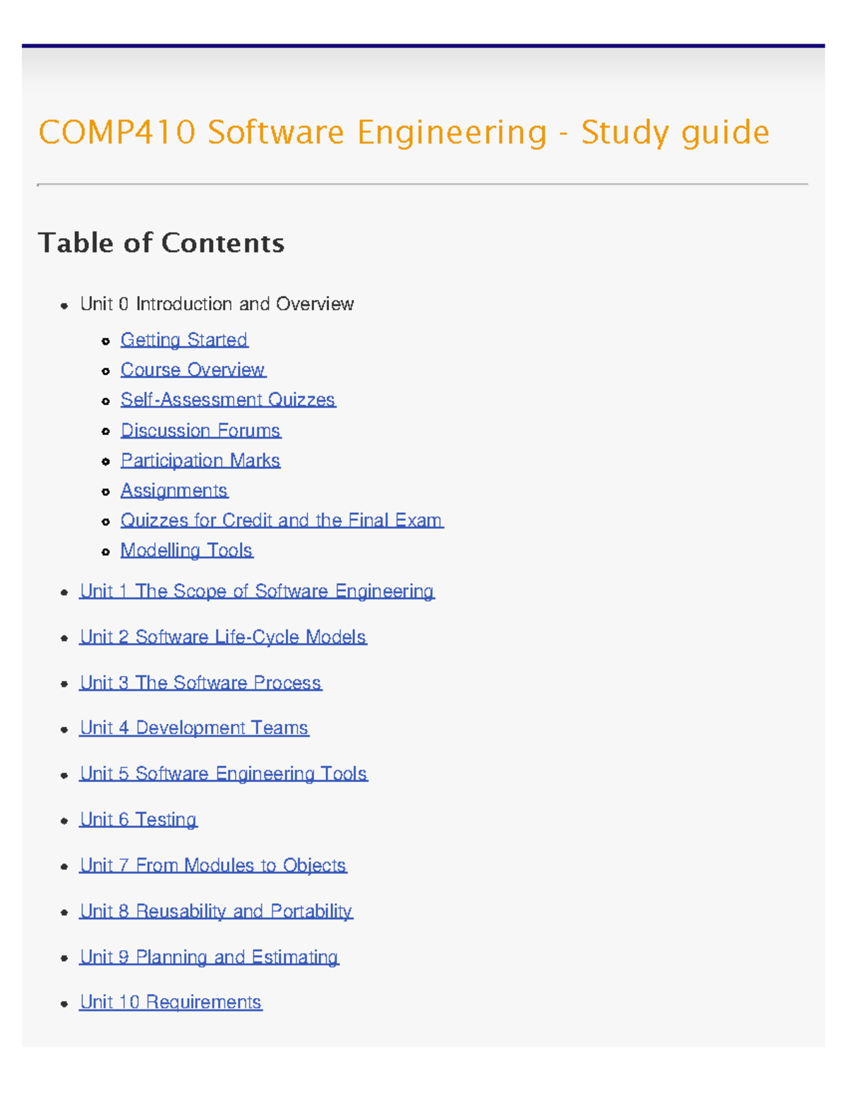 Studyguide - COMP410 Software Engineering - Study guide Table of ...
