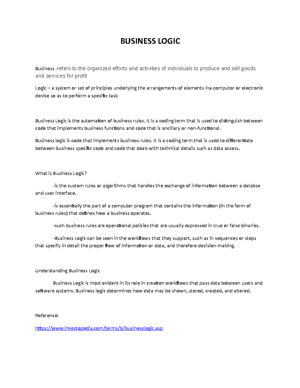 Introduction TO Business Logic - DHVSU - Studocu