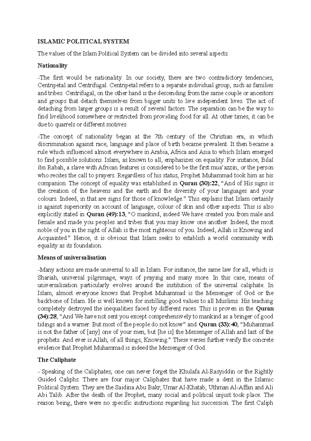 Law and Politics Studocu - ISLAMIC POLITICAL SYSTEM The values of the ...