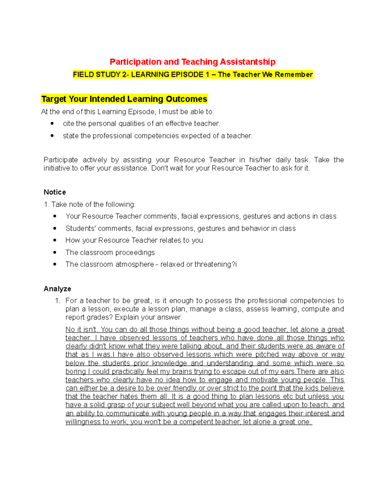 FS 2 Episode 1 - Lectures - Participation and Teaching Assistantship ...