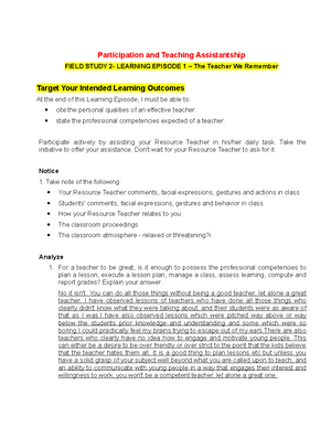 FS 2 Episode 9 - summary answer - FIELD STUDY 2 Learning Episode 9 ...