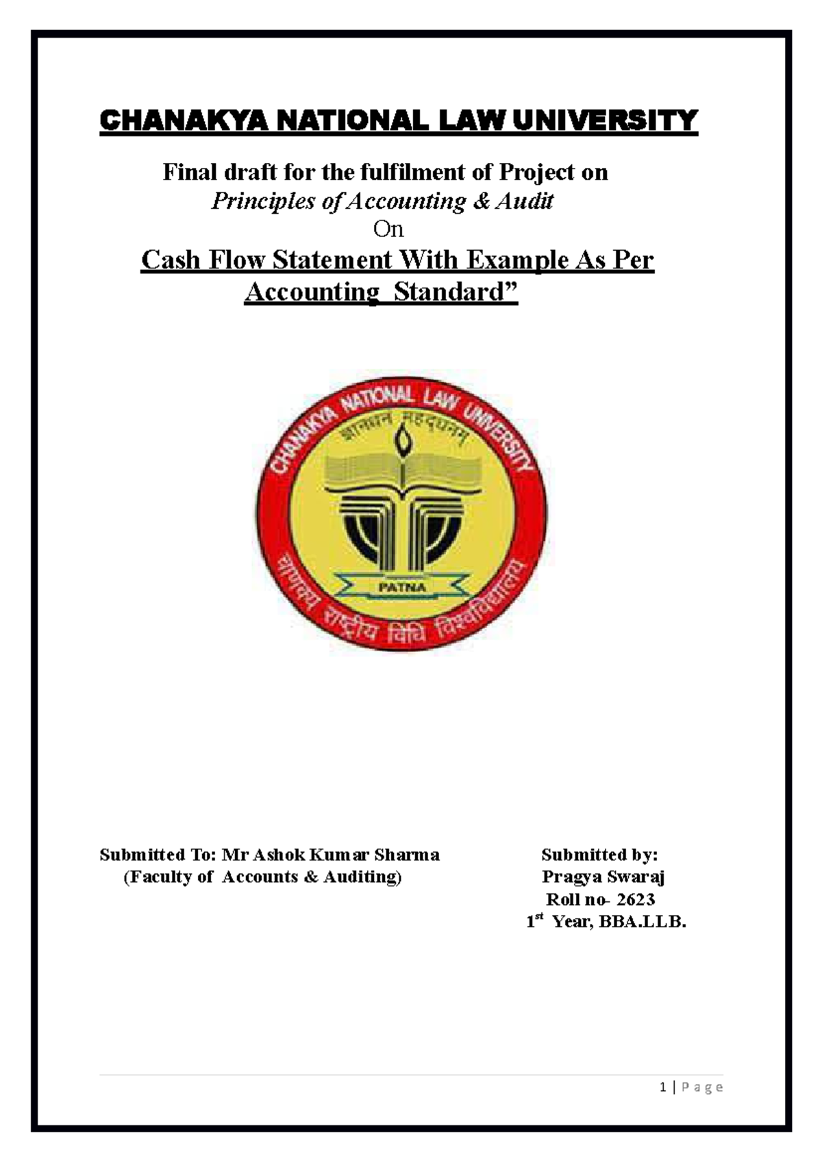 2623 Final Draft - Project of accounts - CHANAKYA NATIONAL LAW ...