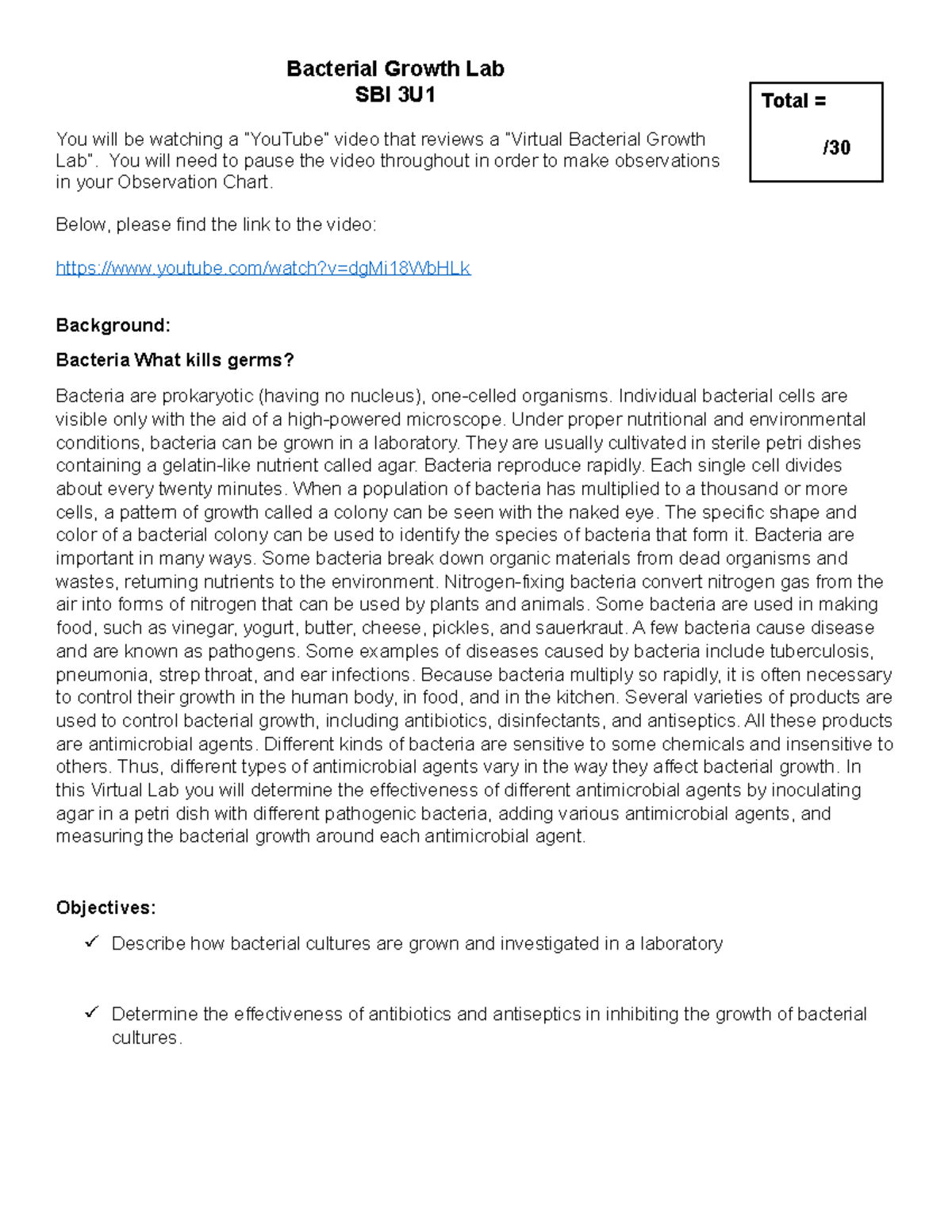 Bacterial Growth Lab SBI 3U1 2022 2023 - Bacterial Growth Lab SBI 3U ...