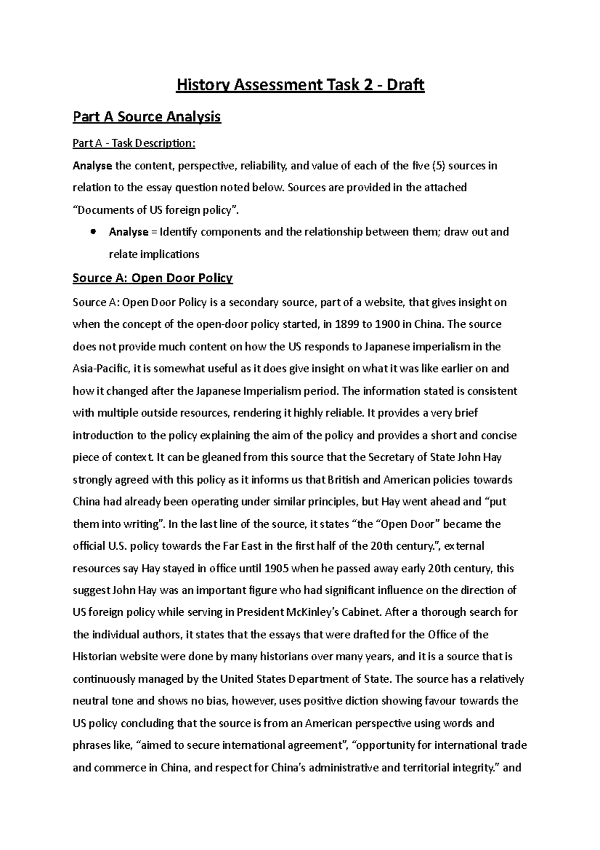 Modern History Assessment Task -2 - History Assessment Task 2 - Draf ...