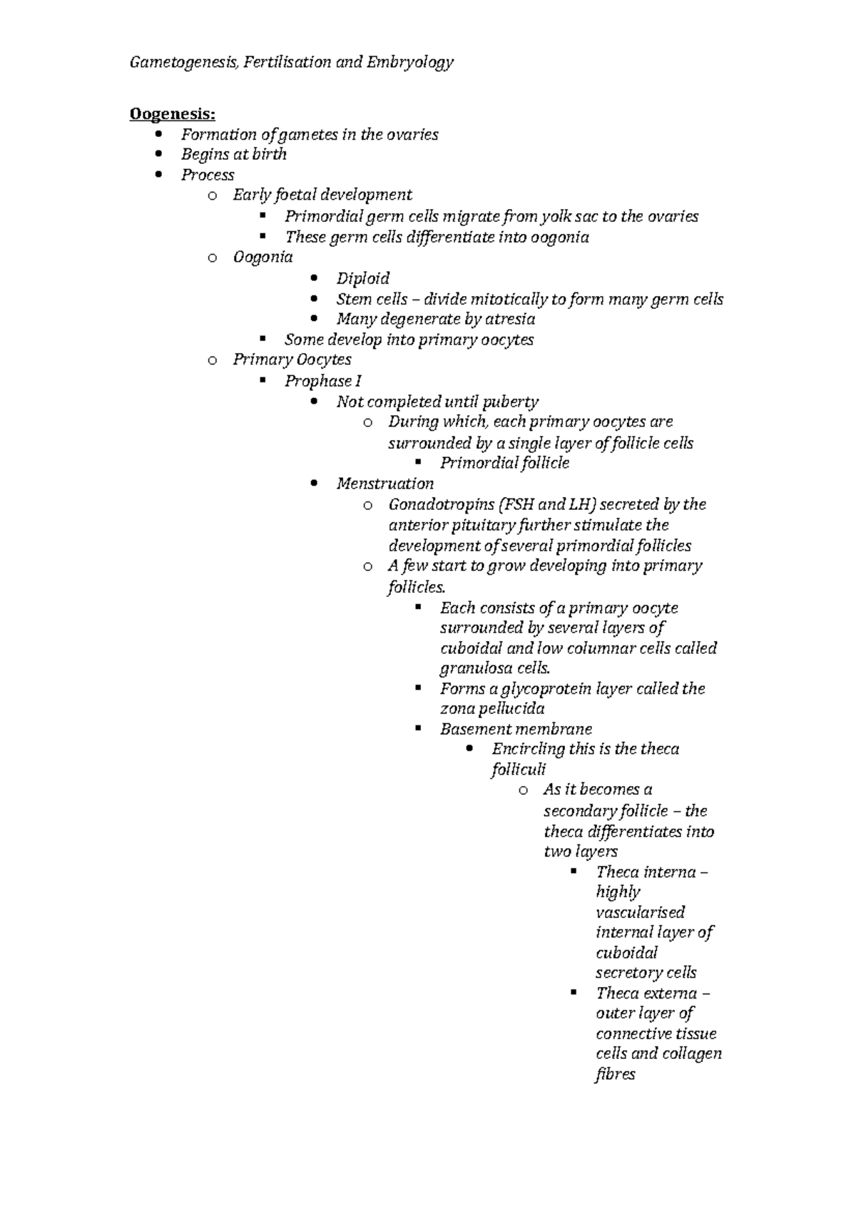 Oogenesis Lecture Notes - Gametogenesis, Fertilisation and Embryology ...