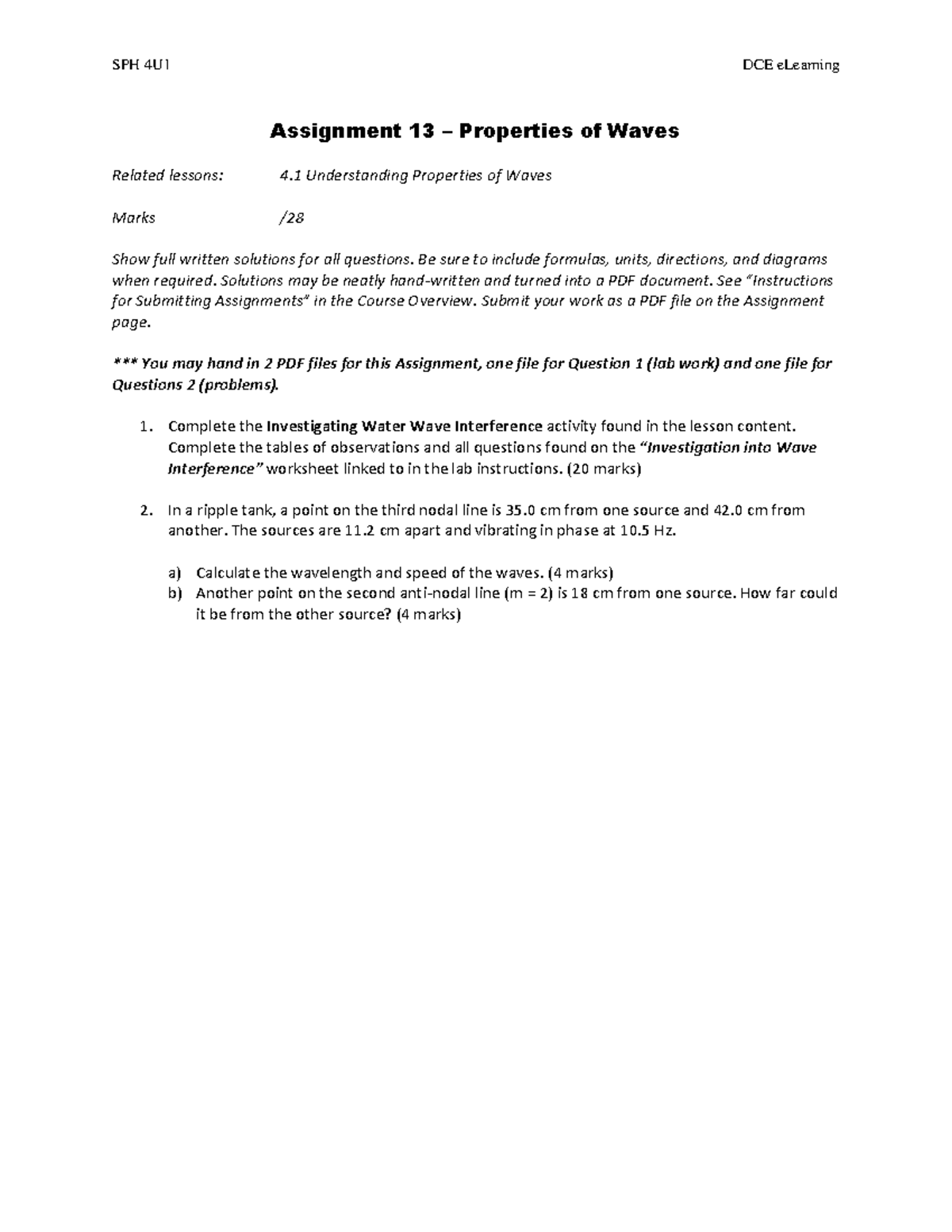 A13 Properties of Waves - SPH 4U1 DCE eLearning Assignment 13 ...