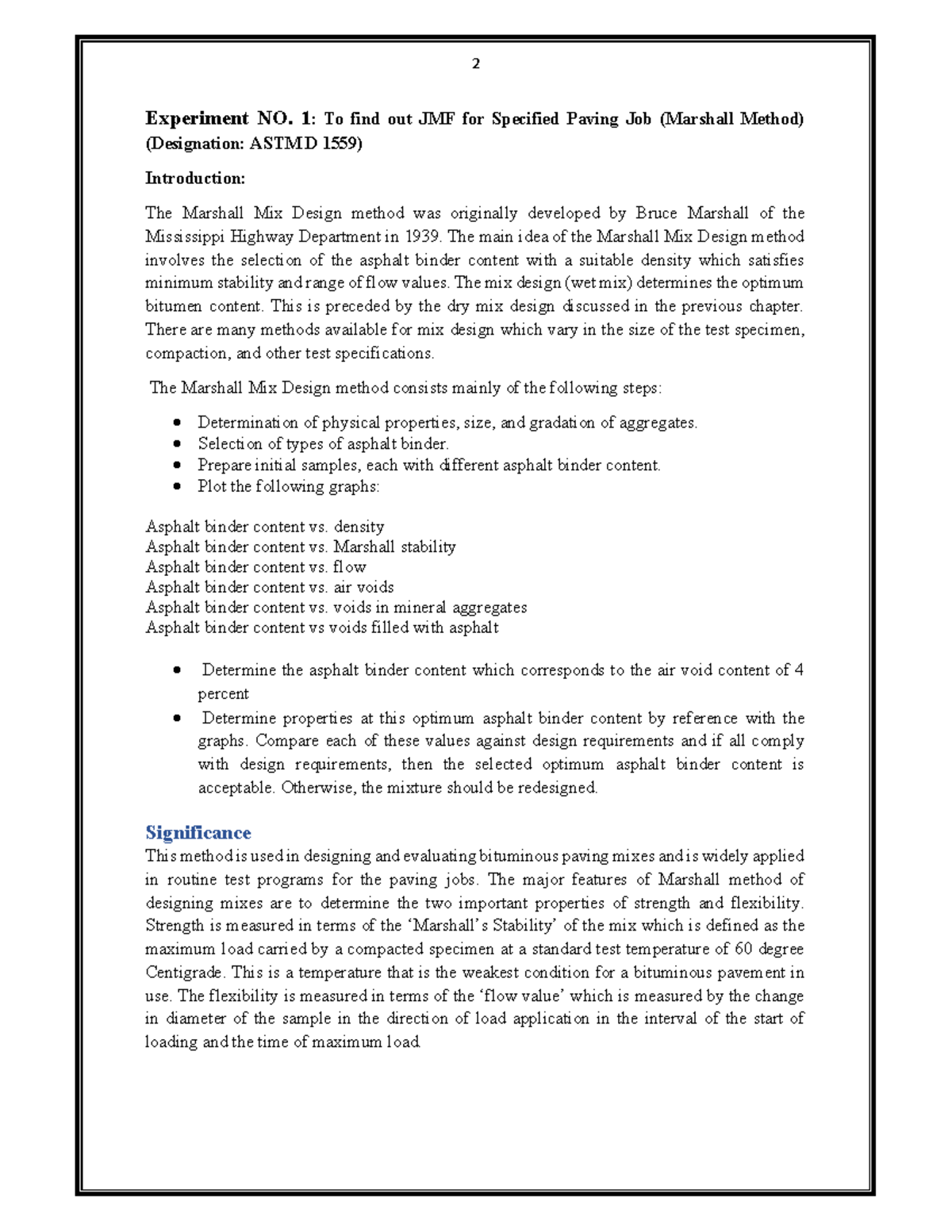 EXP 1 TE-II - To prepare JMF for Flexible Pavement design using ...