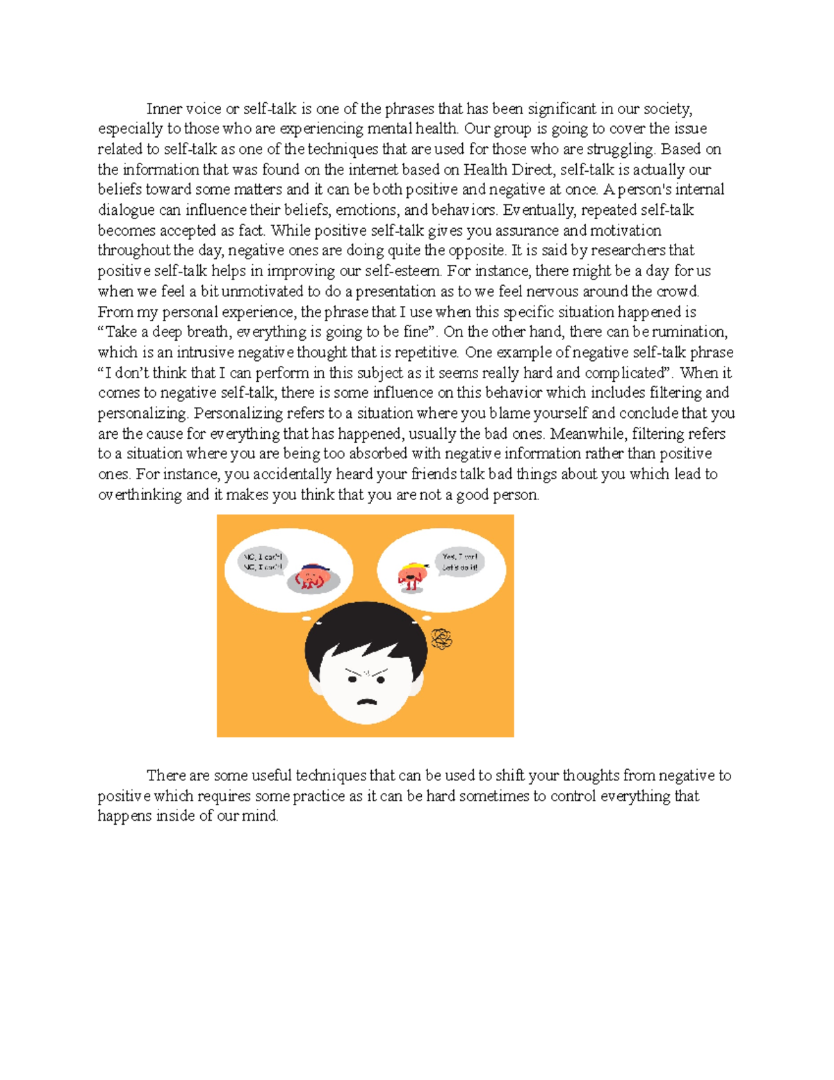 SELF TALK - this is the example of group assignment for USR401. hope it ...