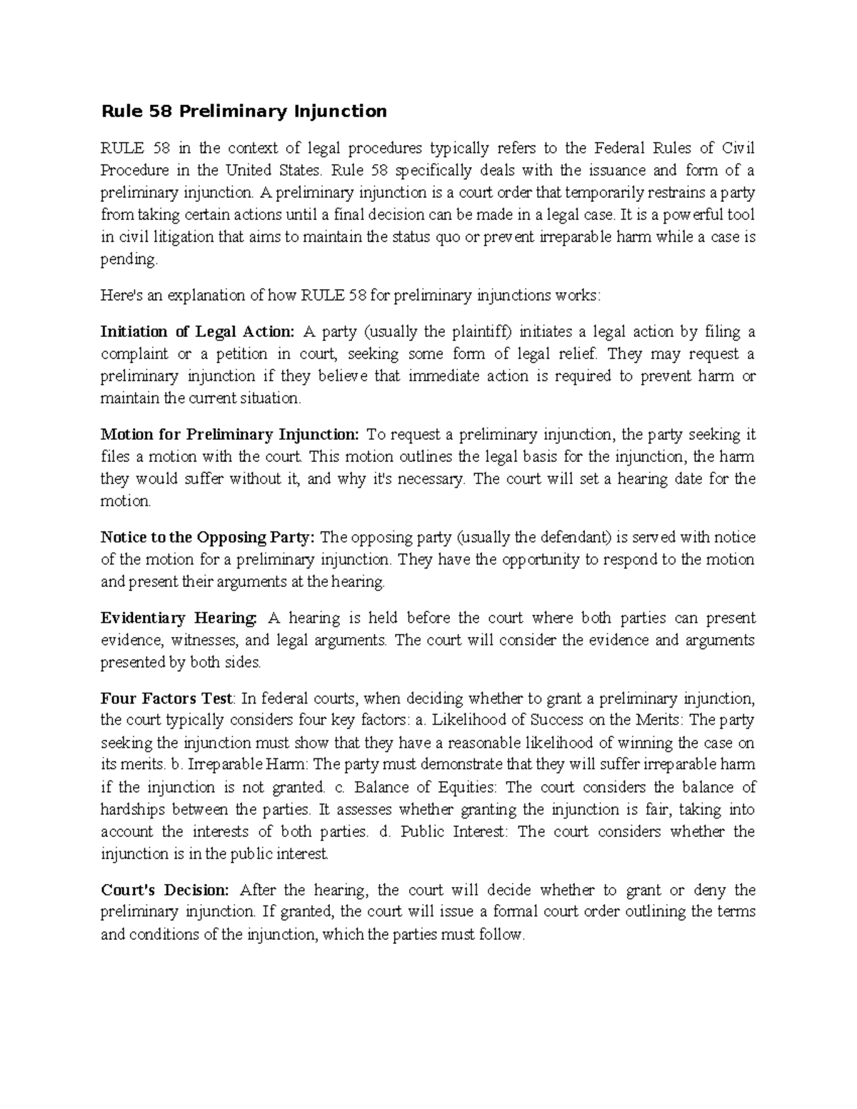 Rule 58 Preliminary Injunction - Rule 58 Preliminary Injunction RULE 58 ...