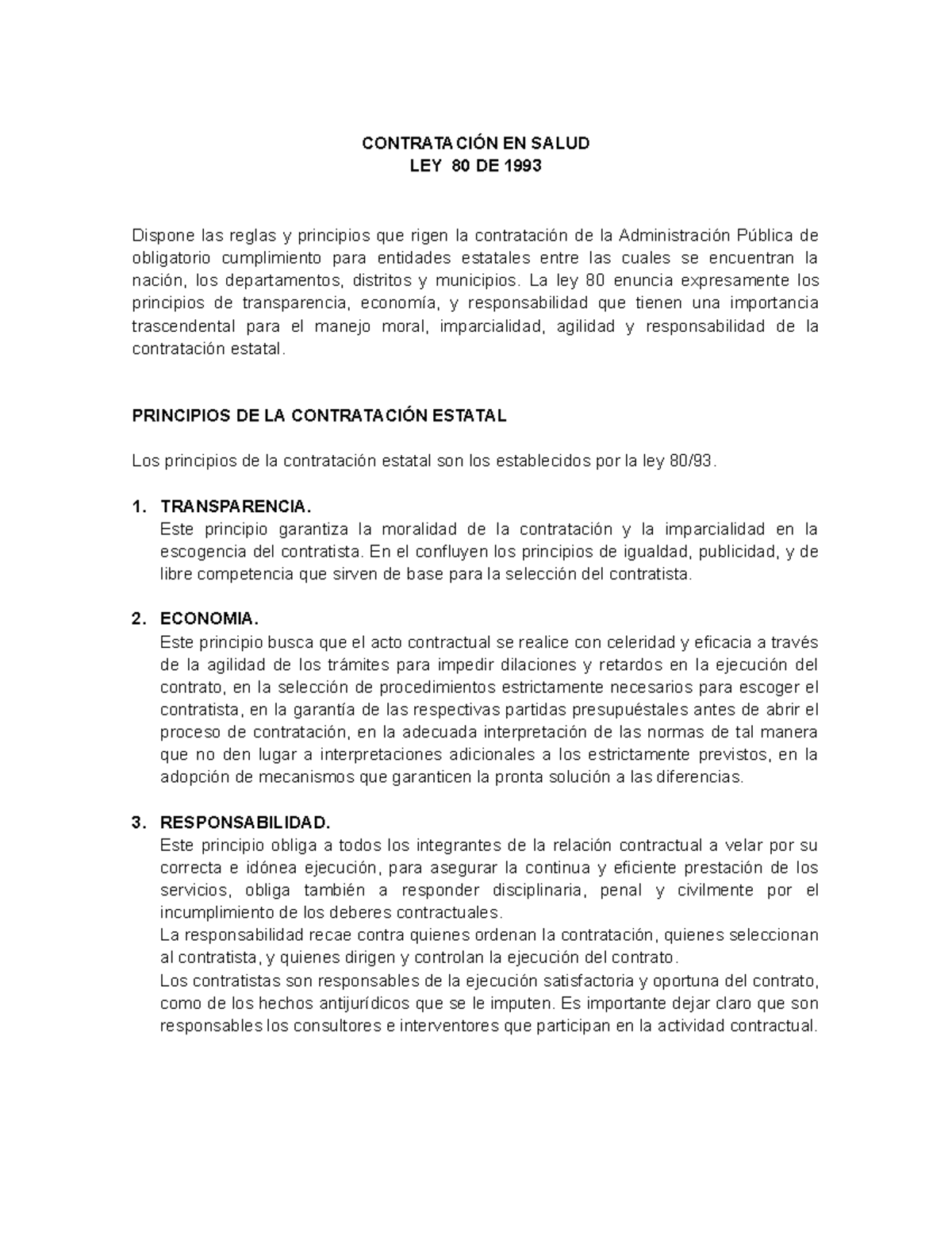 TEMA Y Taller AU1 - ASSDFG - CONTRATACIÓN EN SALUD LEY 80 DE 1993 ...