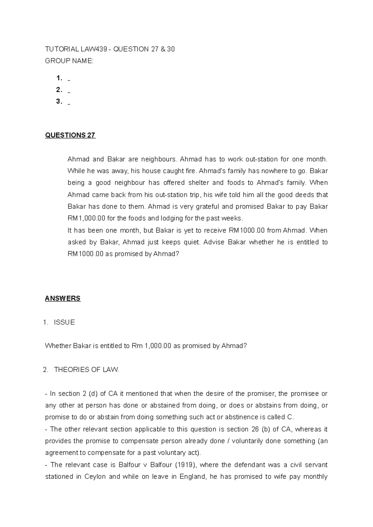 LAW439 TUTO Q27-30 - past year question for question 27 and 30 ...