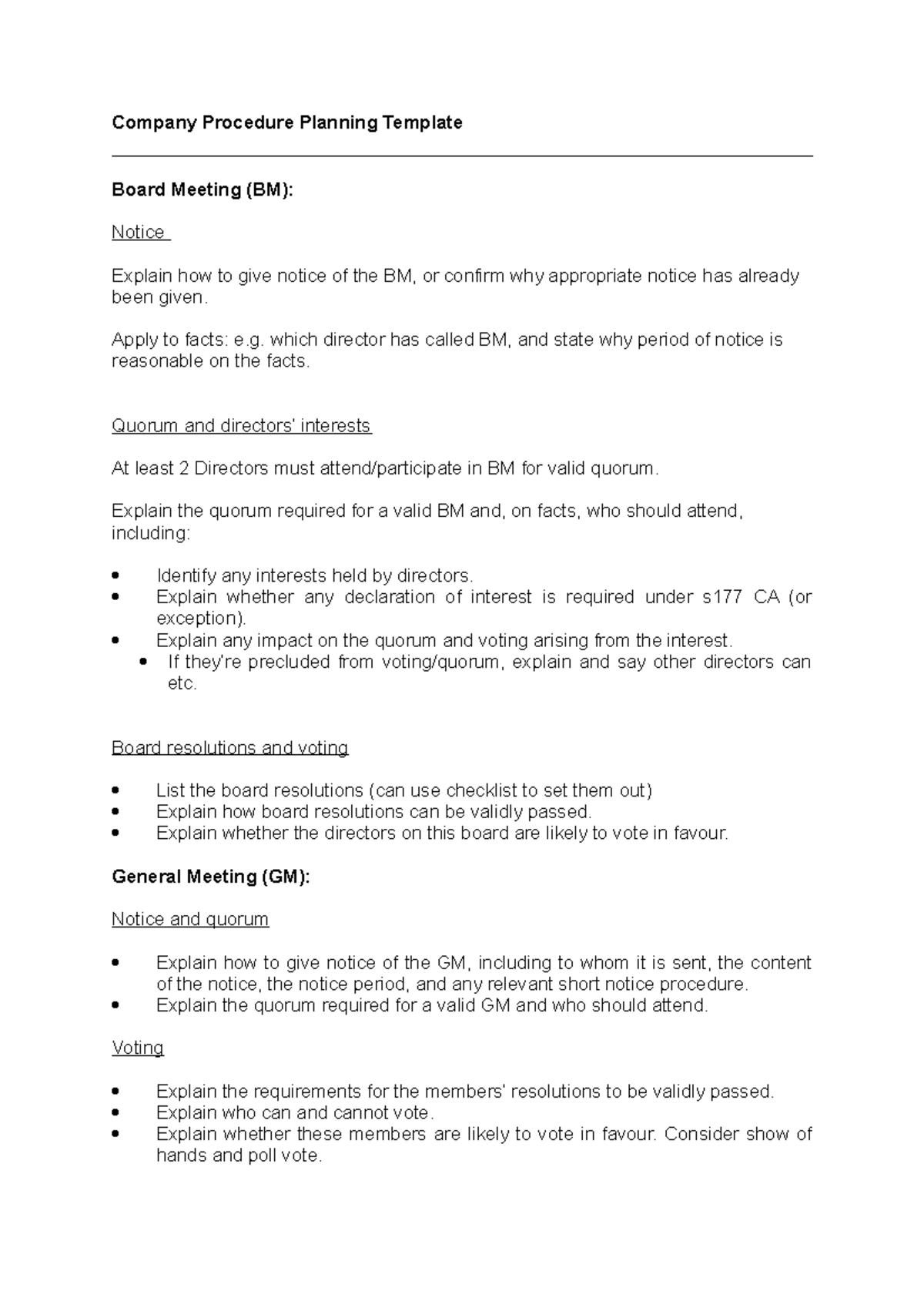 Company Procedure Planning Template Skeleton - Company Procedure ...