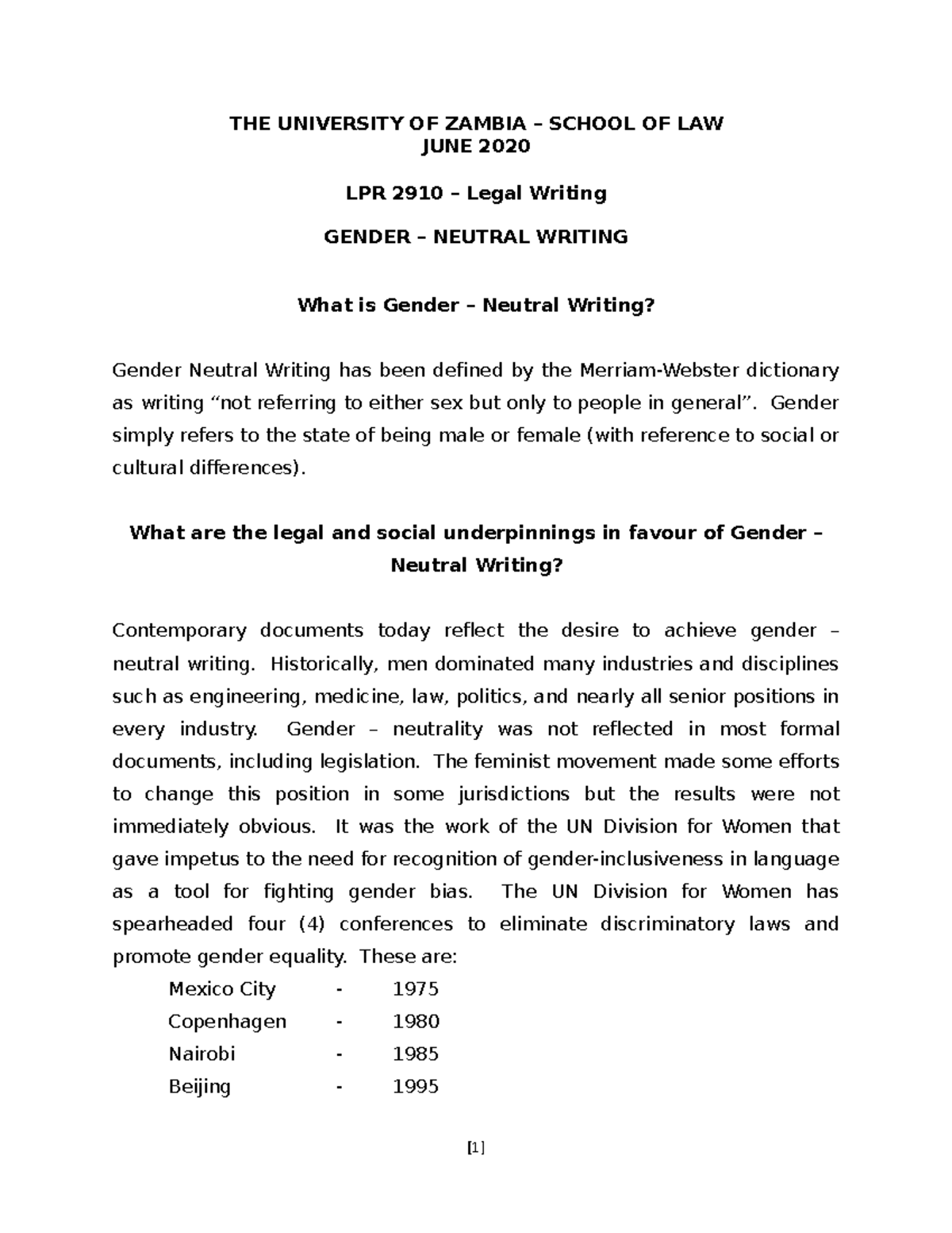 Gender-Neutral Writing LPR2910 - THE UNIVERSITY OF ZAMBIA – SCHOOL OF ...