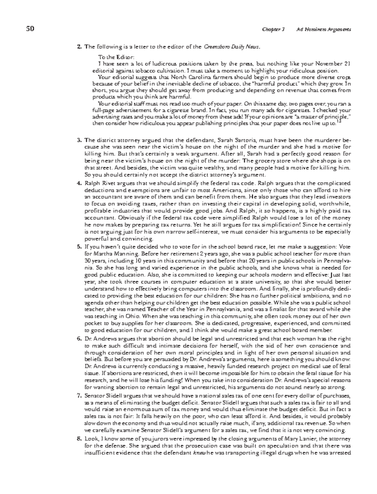 71 - Hello - 50 Chapter 3 Ad Hominem Arguments The following is a letter to the editor of the ...