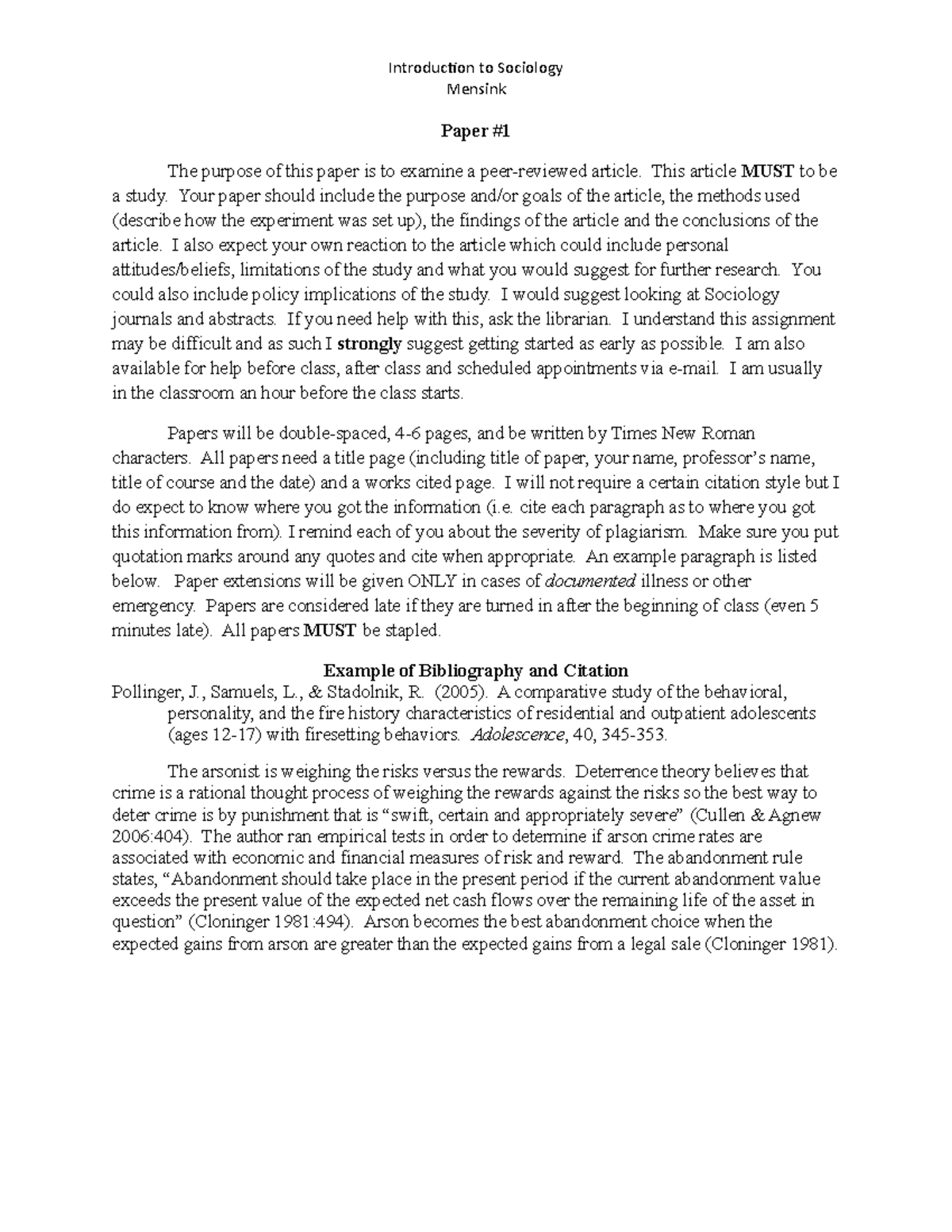 Intro to Sociology Paper - Introduction to Sociology Mensink Paper ...