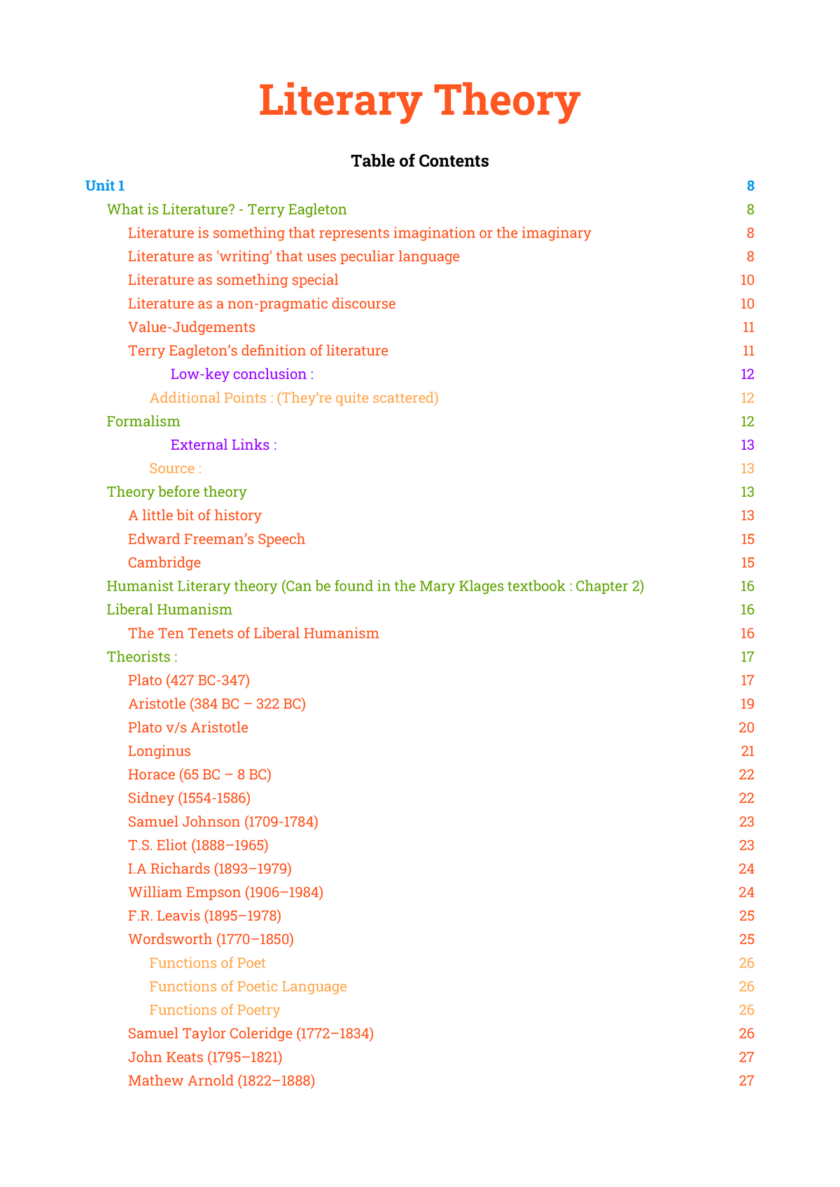 Literary Theory Notes - motes - Literary Theory Unit Table of Contents ...