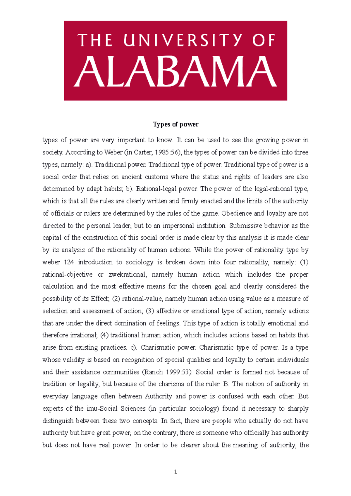 SOC 101 "Types of power" - Types of power types of power are very ...