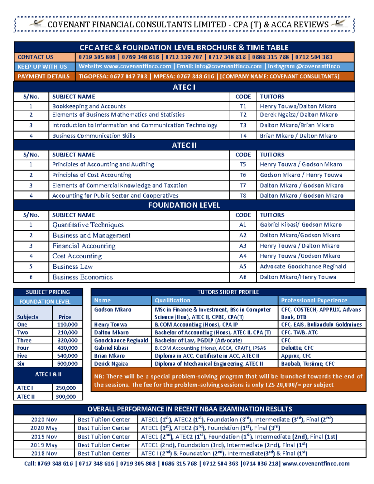 ATEC and Foundation Stage Brochure & Time Table - COVENANT FINANCIAL ...