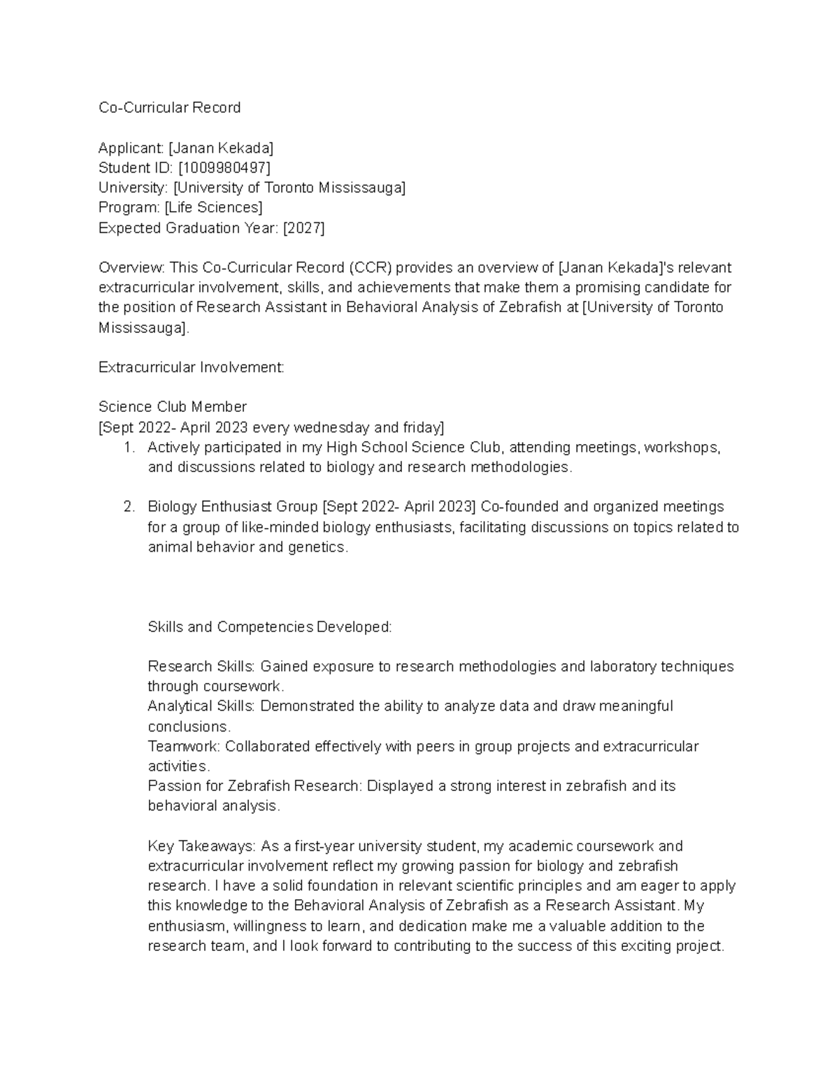 Co-Curricular Record - fchhbgfggvhbhj - Co-Curricular Record Applicant: [Janan Kekada] Student ...