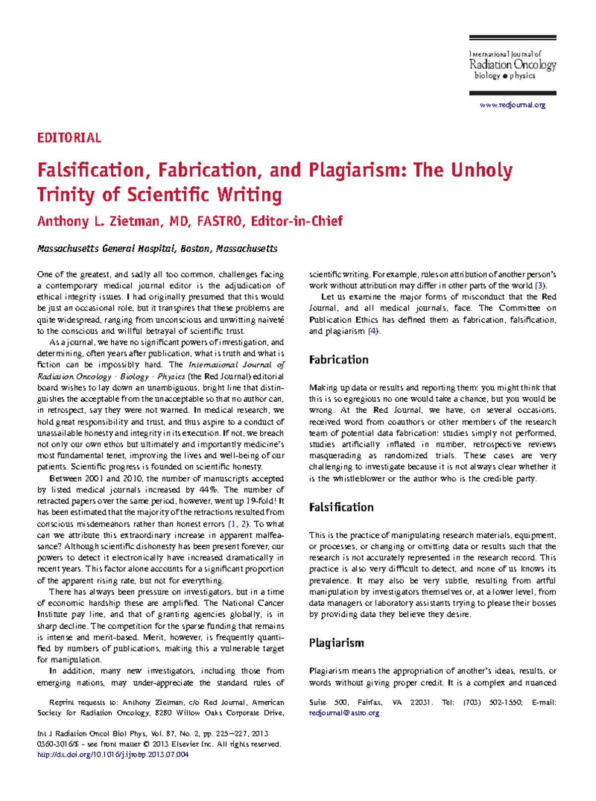 Falsification fabrication writ - EDITORIAL Falsification, Fabrication ...