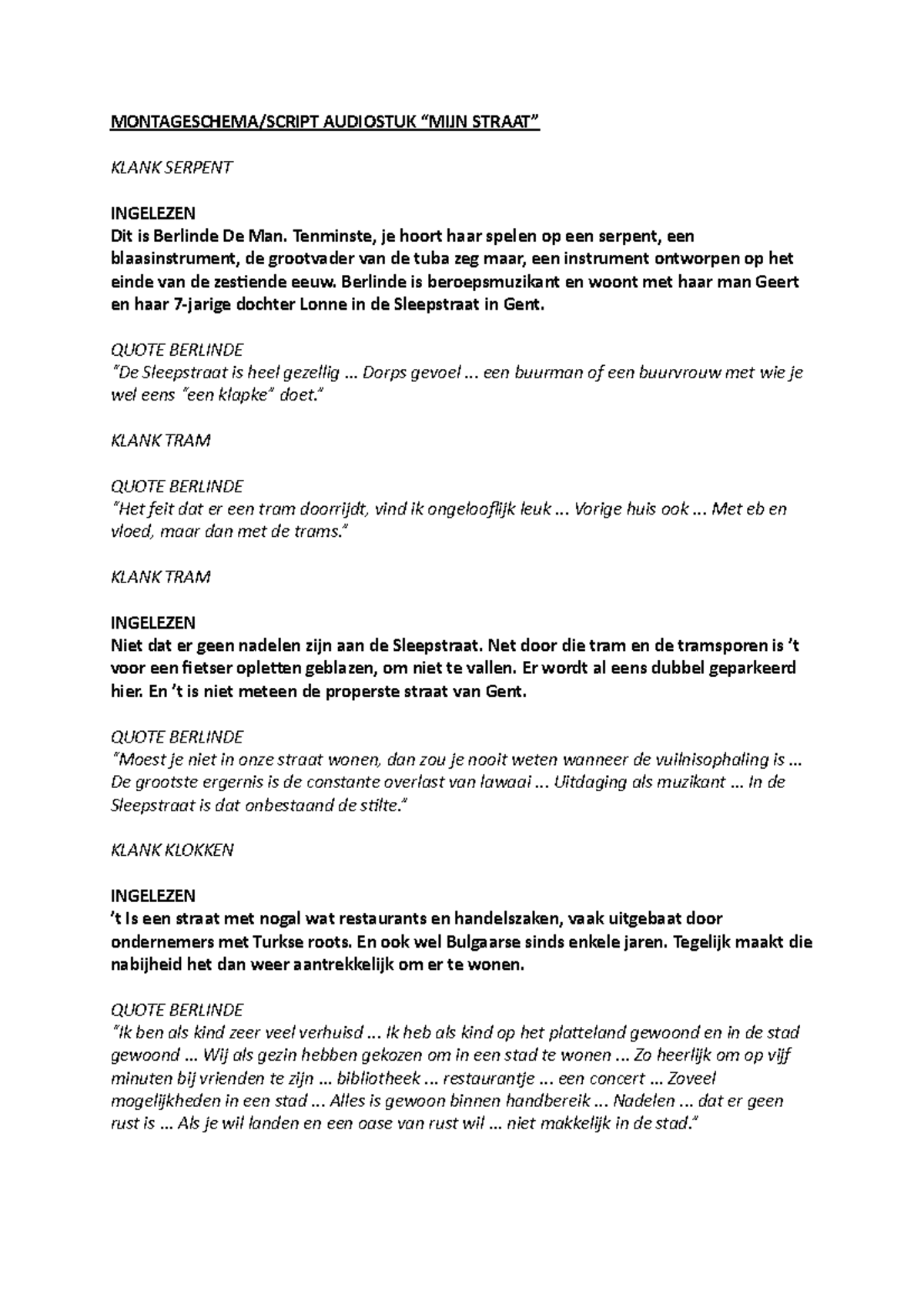 Voorbeeld montageschema-script - MONTAGESCHEMA/SCRIPT AUDIOSTUK “MIJN ...