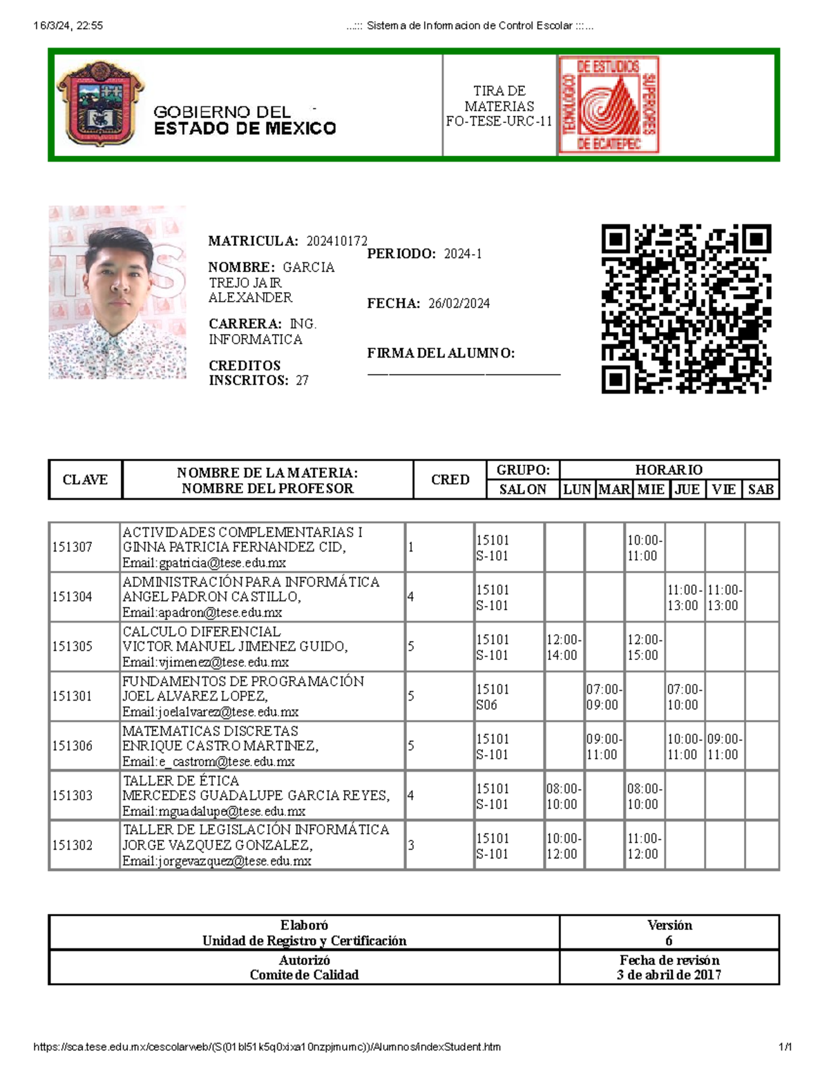 Tira de materias Tese 1er semestre - 16/3/24, 22:55 ...::: Sistema de ...