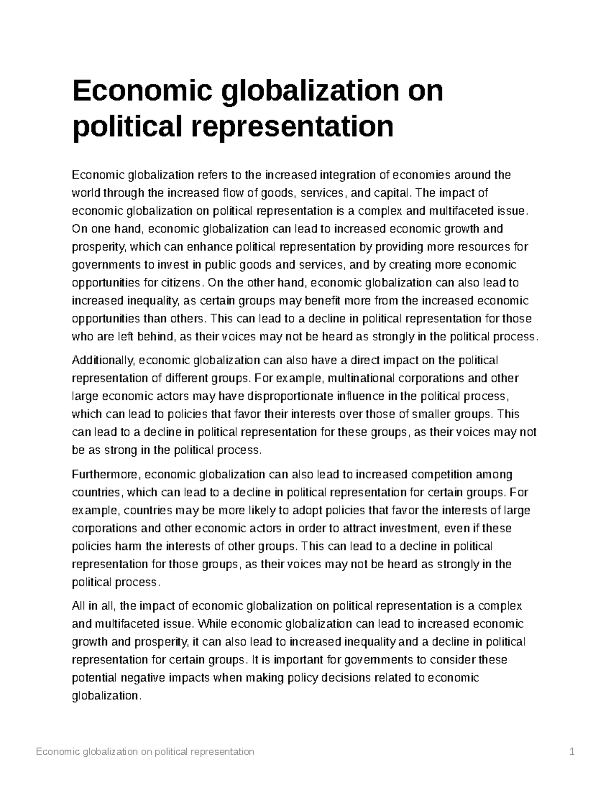 Economic globalization on political representation - The impact of economic globalization on ...