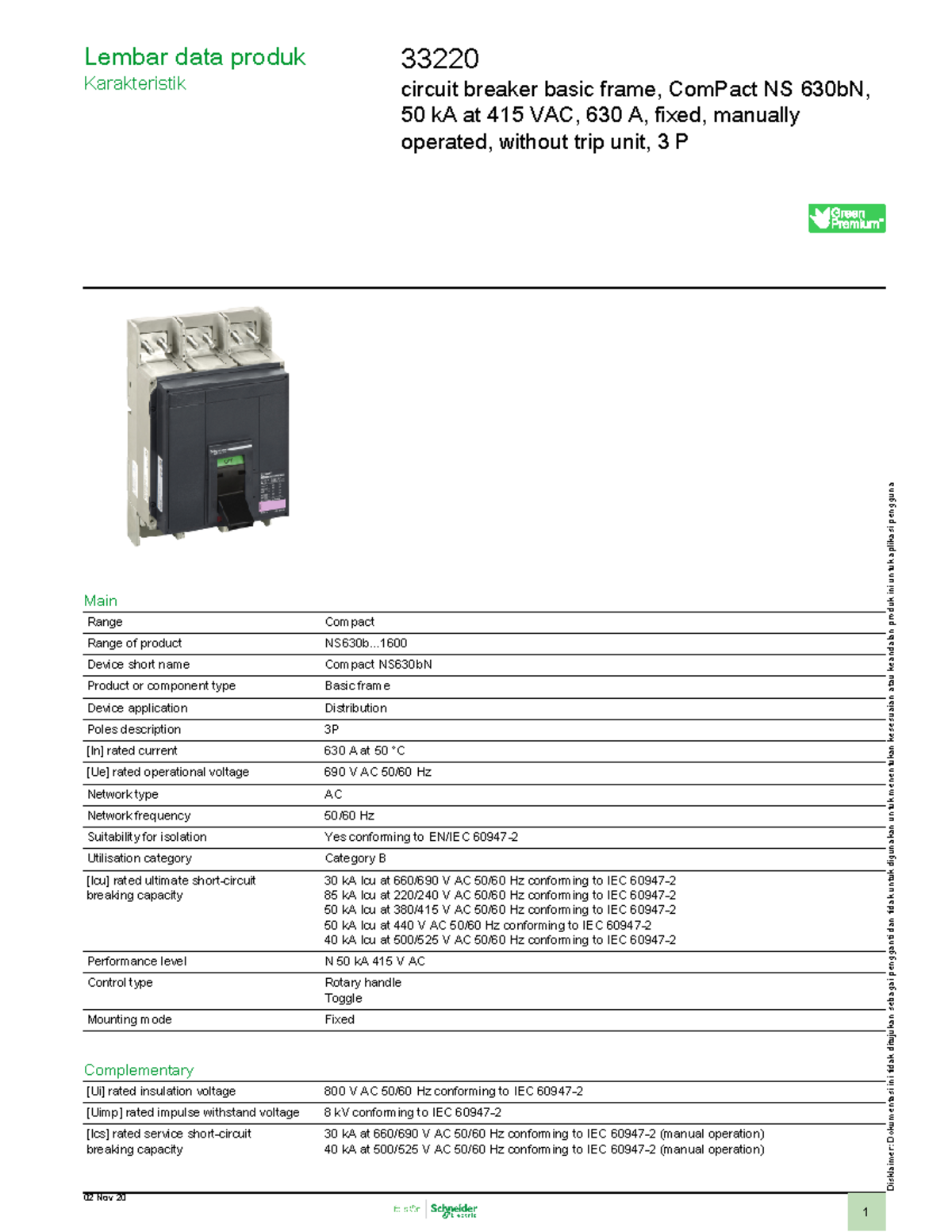 Com Pact NS 630b N - Catalog MCCB - Lembar data produk Karakteristik ...
