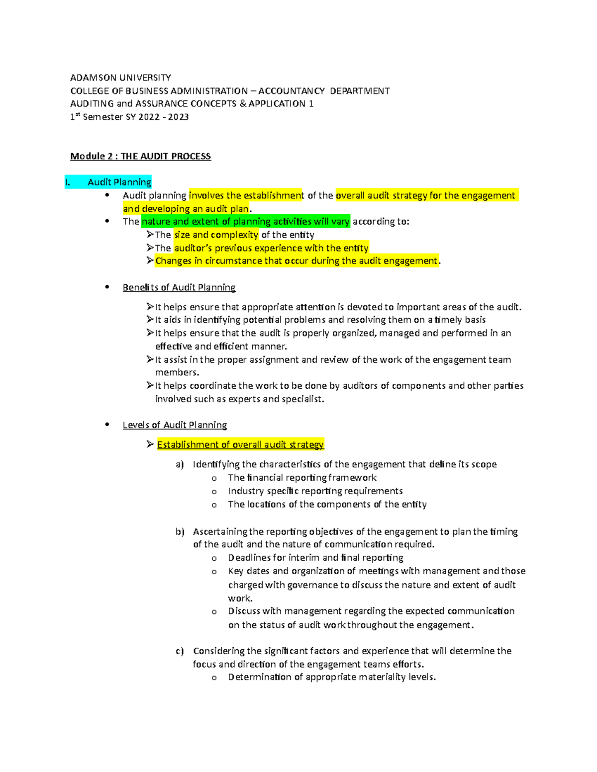 Module 2 - The Audit Process - ADAMSON UNIVERSITY COLLEGE OF BUSINESS ...