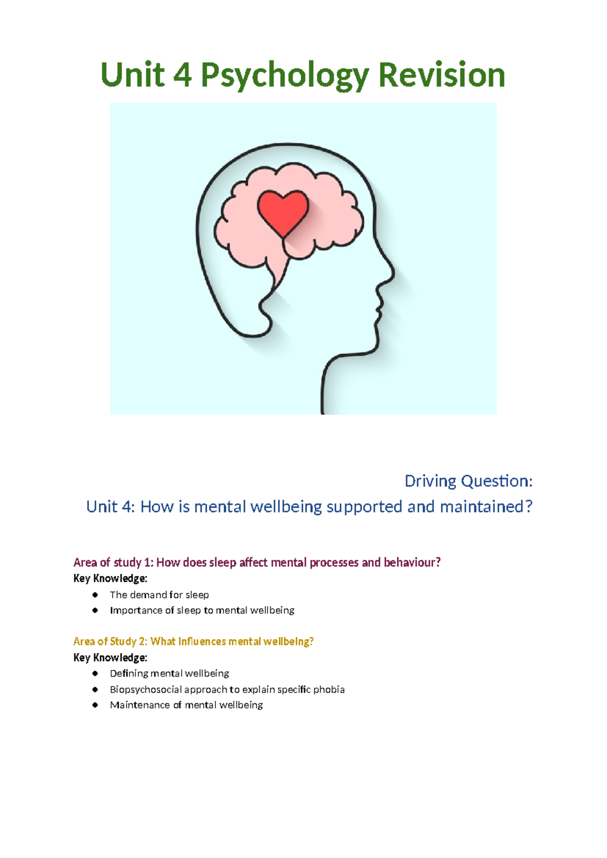2023 Unit 4 Revision Psychology Booklet - Unit 4 Psychology Revision ...